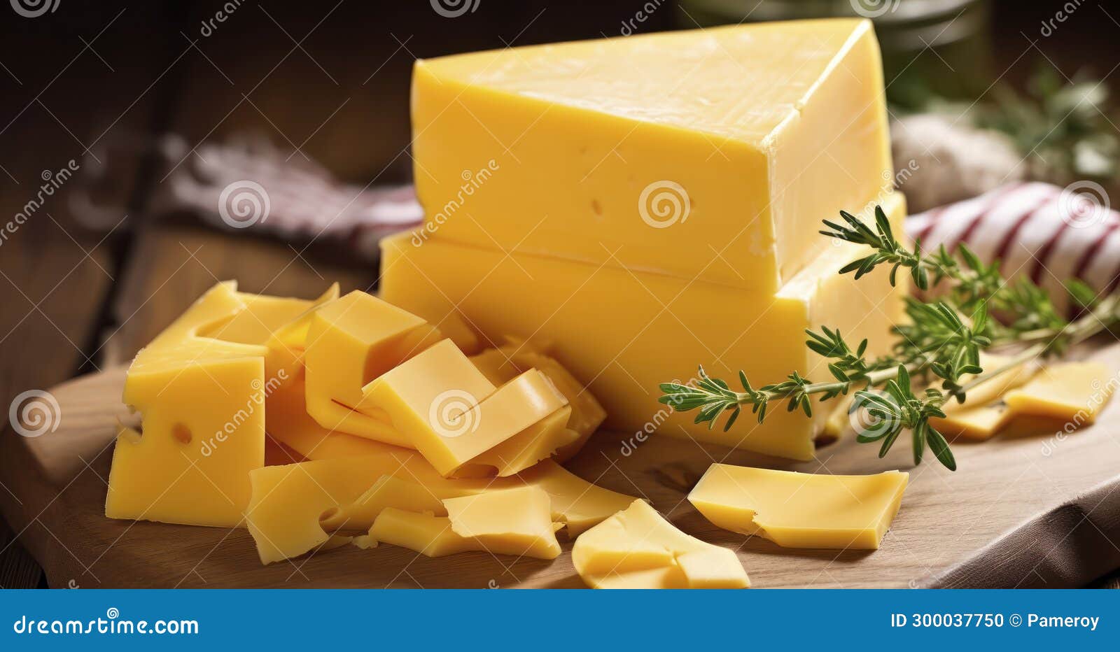 Cheddar Cheese Elegantly Displayed on a Rustic Wooden Surface ...