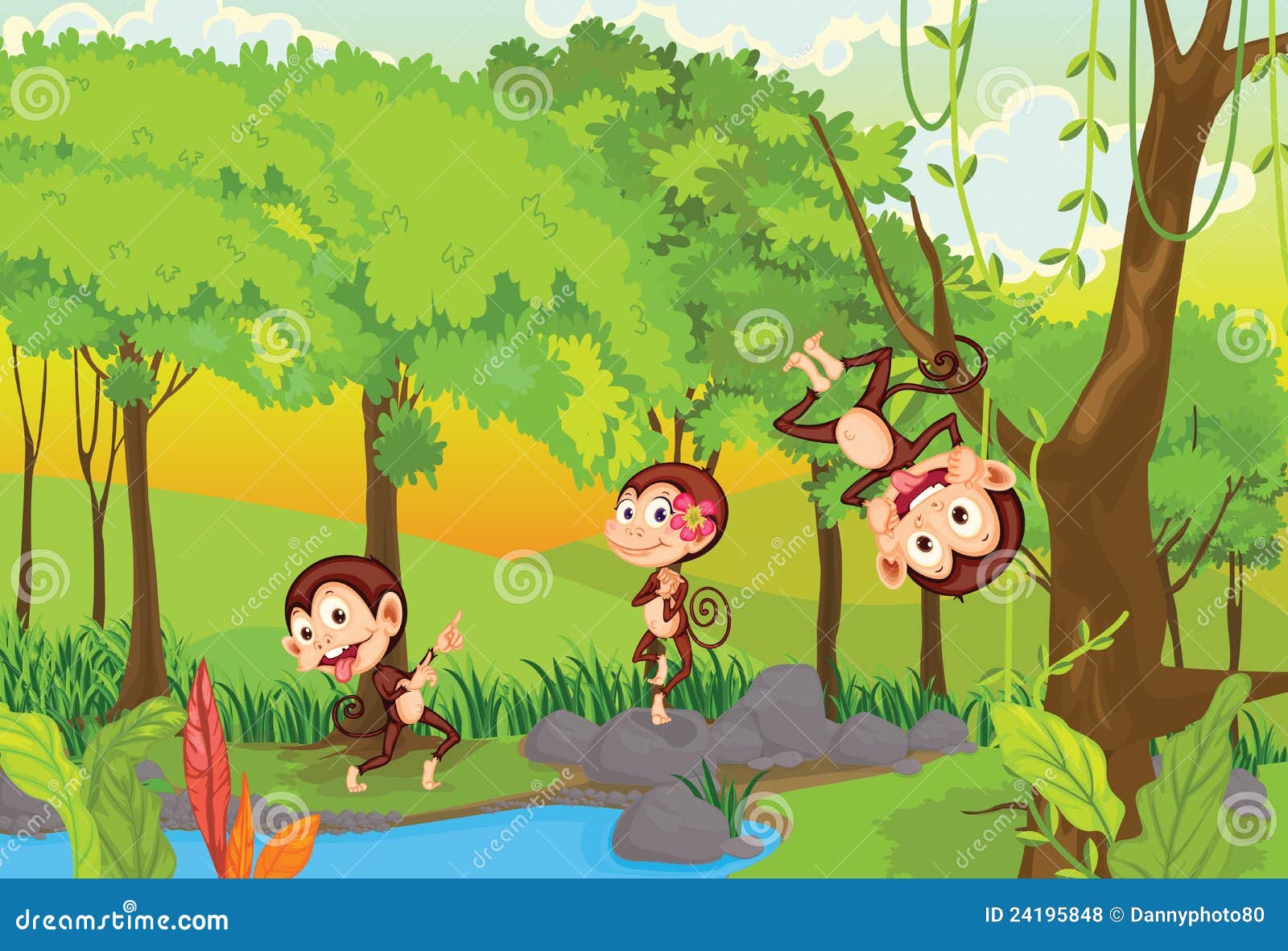 Cheeky monkeys stock illustration. Illustration of jungle - 24195848