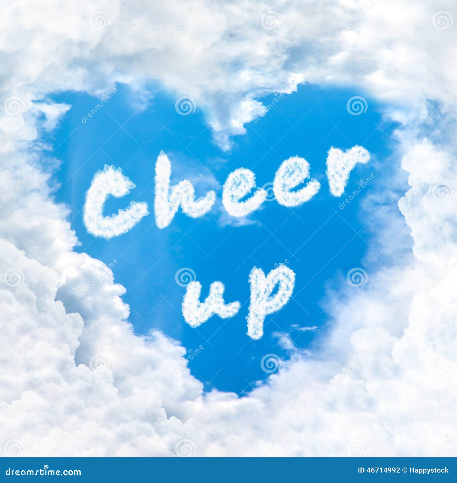 Cheer Up Word Nature on Blue Sky Stock Photo - Image of caption, fluffy ...
