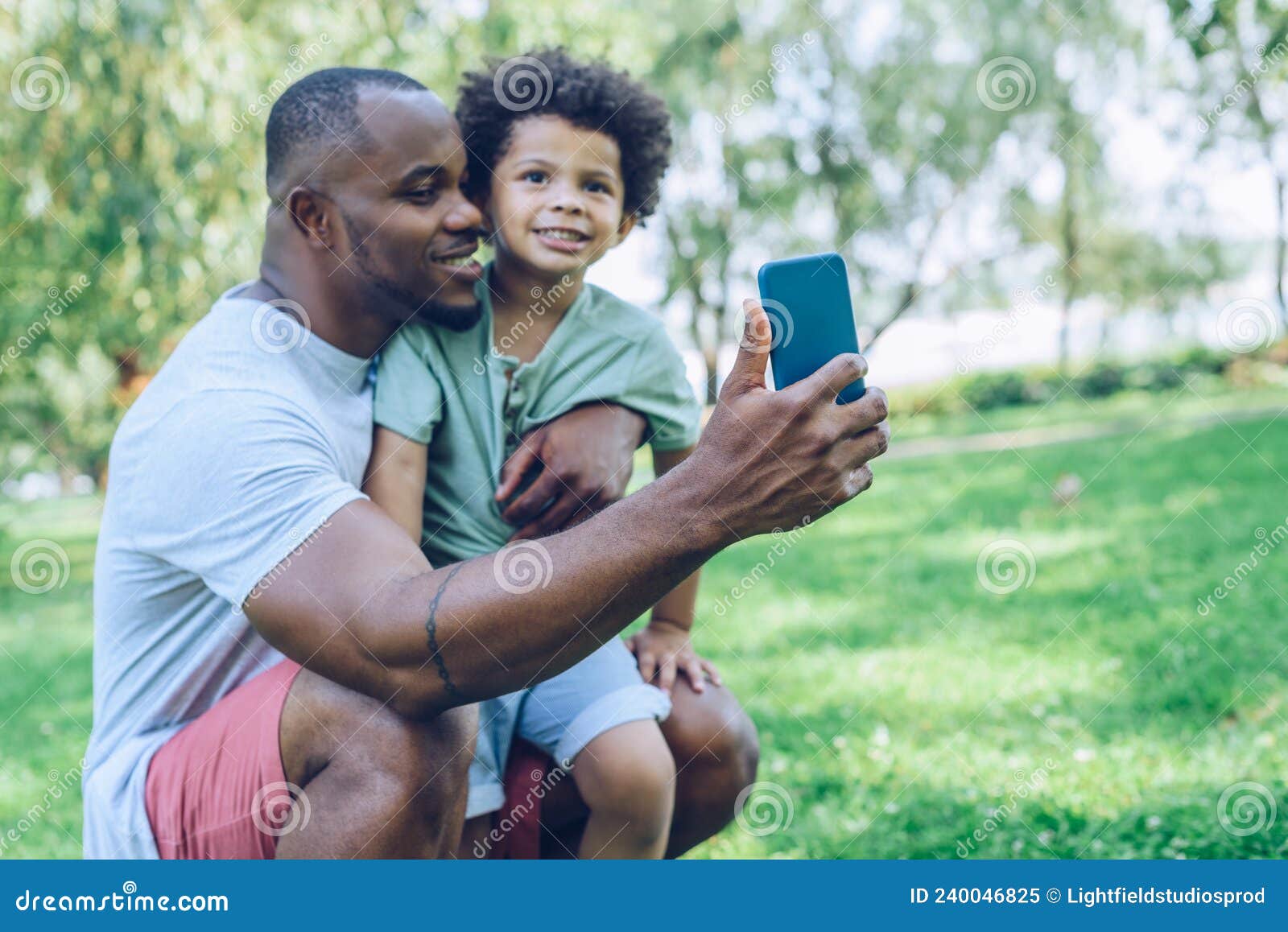 Cheerful African American Father And Son Stock Image Image Of