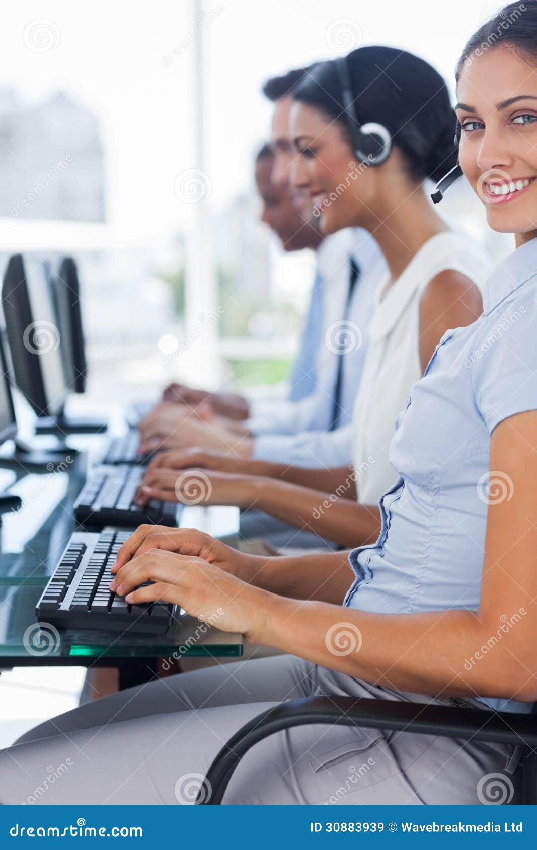 Cheerful Agent Working on Call Centre Stock Image - Image of service ...