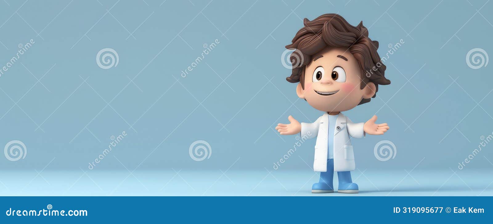 Cheerful Animated Boy Character In White Coat On Light Blue Background ...