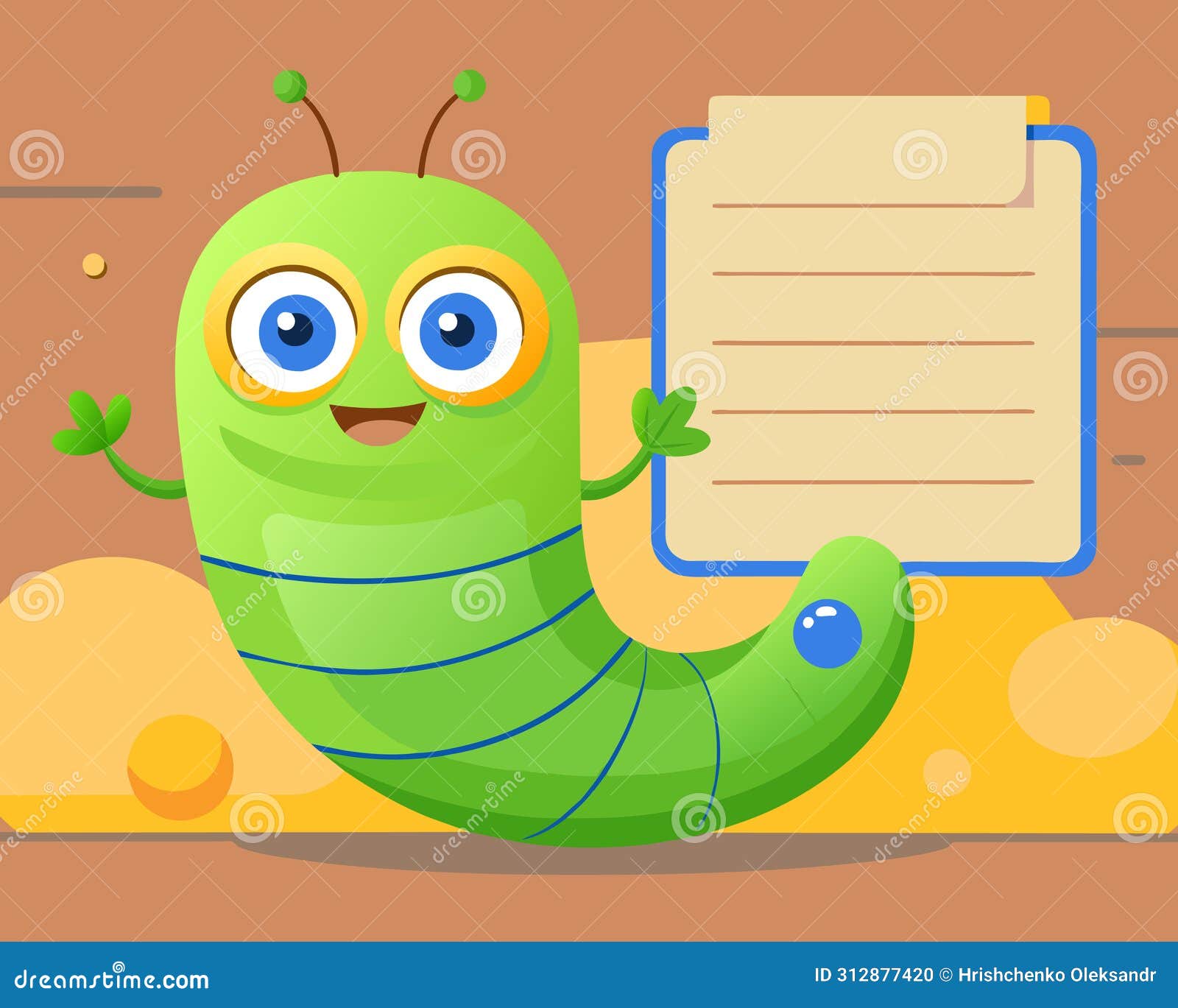 A Cheerful Animated Cartoon Worm with a To-do List Stock Illustration ...