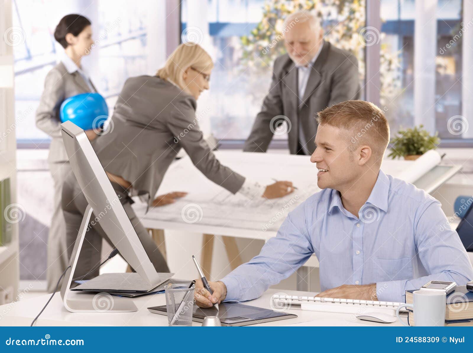 Cheerful Architect Team in Office Stock Image - Image of design ...