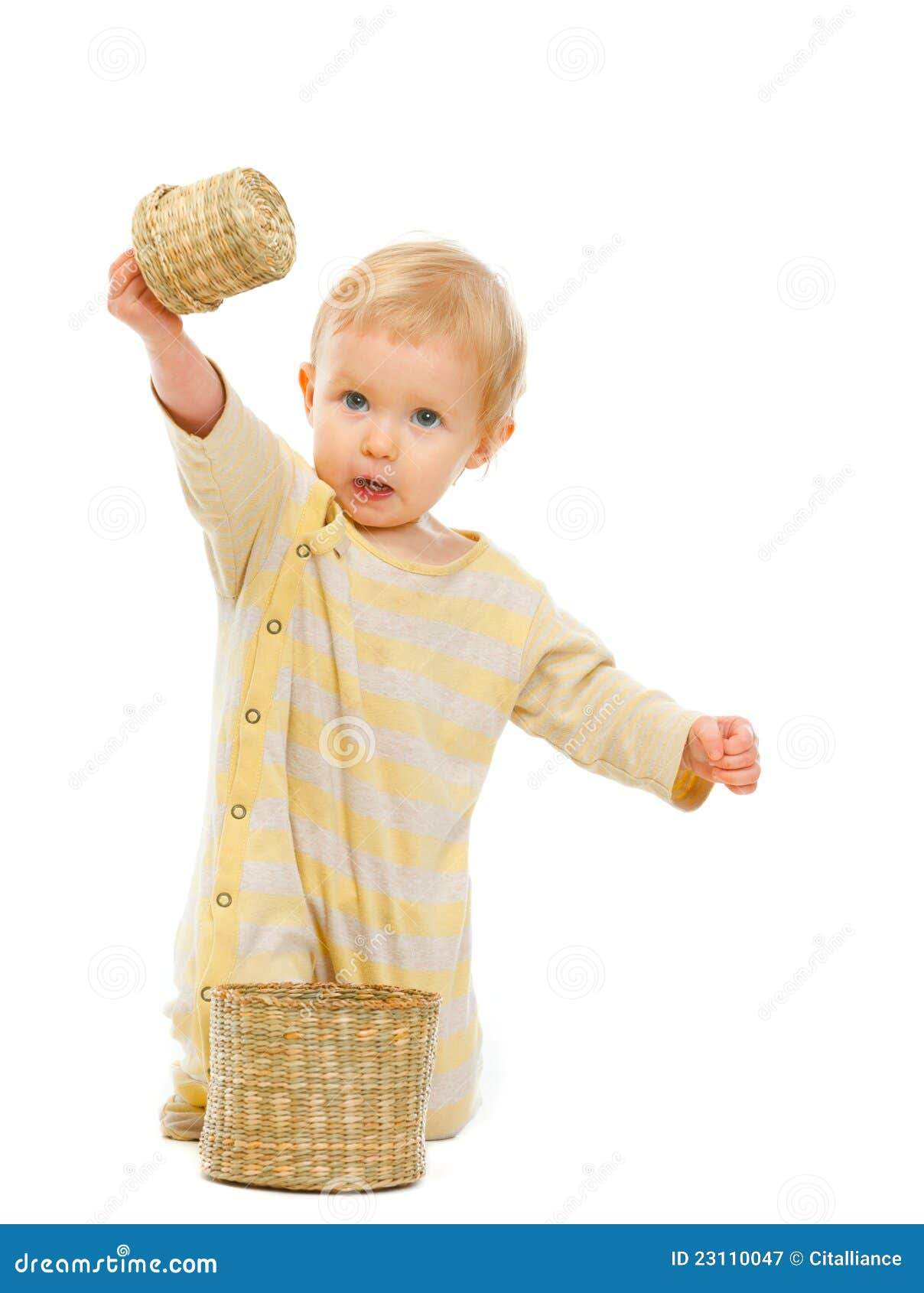 Cheerful Baby Giving Little Basket Stock Image - Image of childhood ...