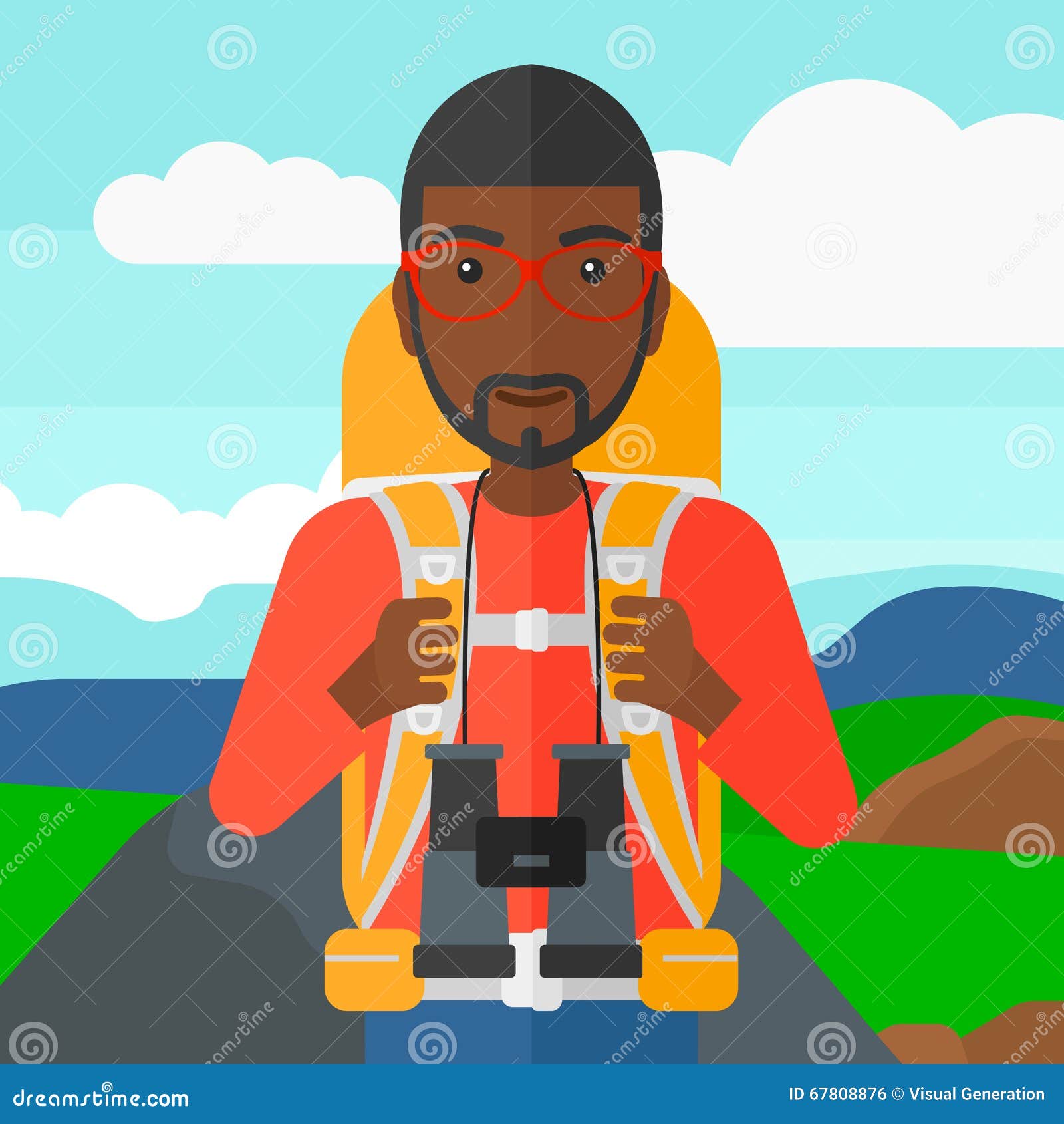 Cheerful Backpacker with Binoculars. Stock Vector - Illustration of ...