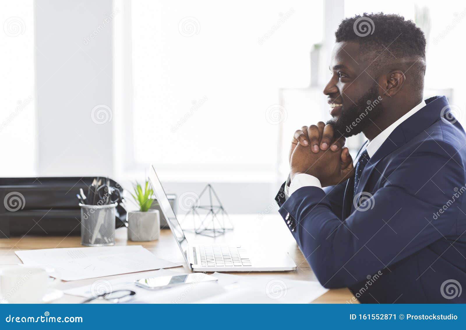 Cheerful Black Manager Planning Future at Office Stock Image - Image of ...
