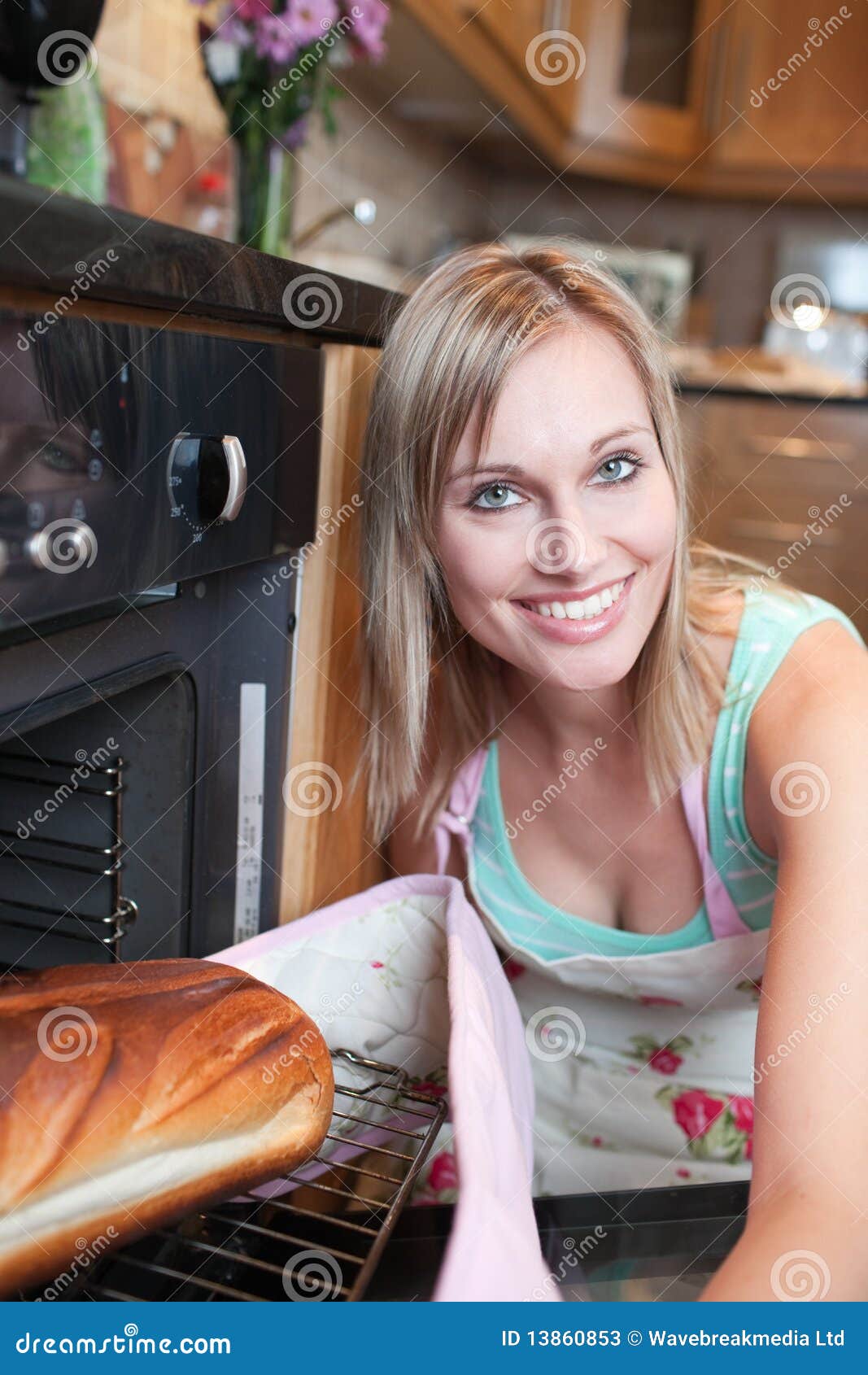 Cheerful Blond Woman Baking Bread Stock Image - Image of prepare ...