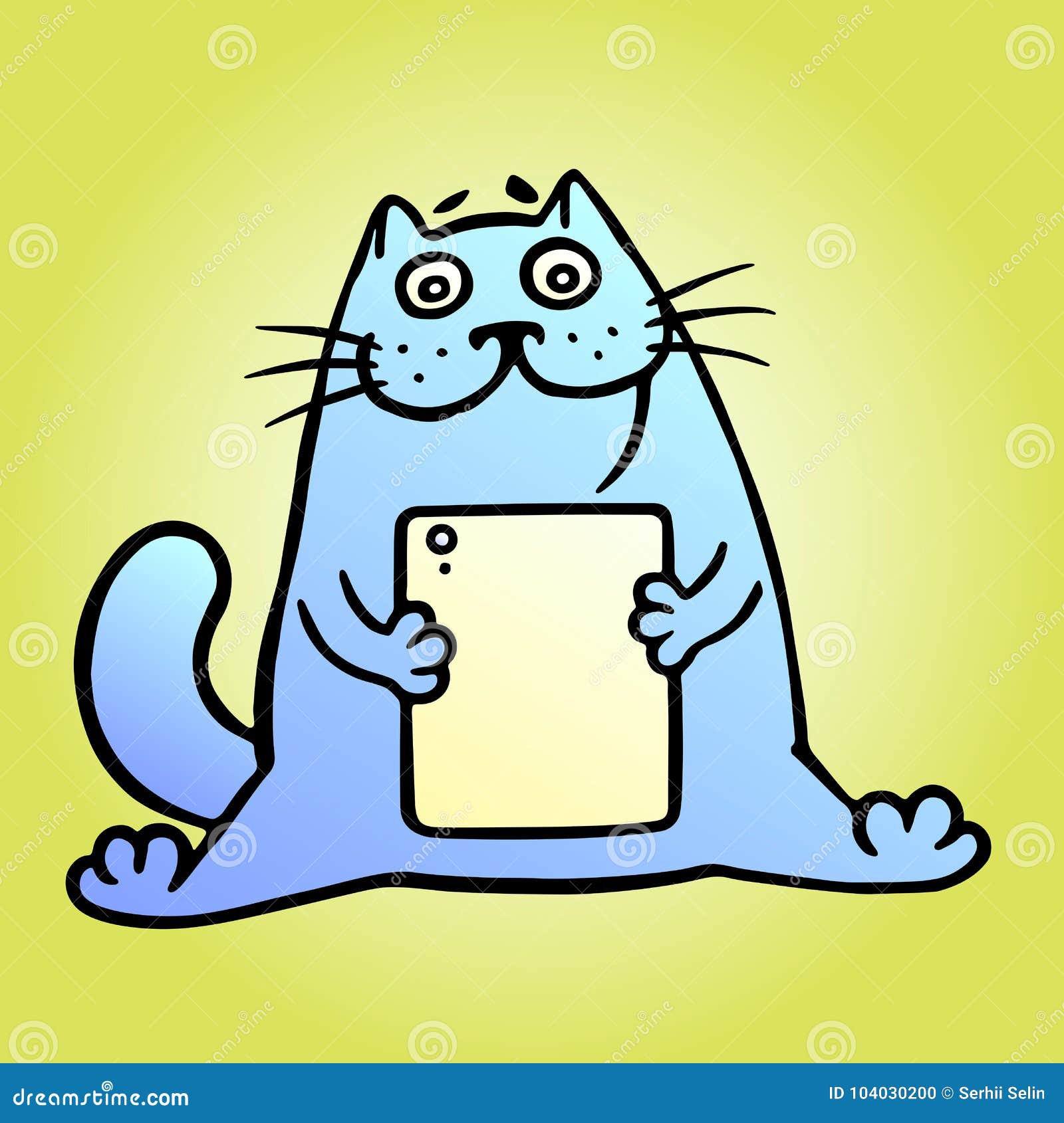 Cheerful Blue Cat and Digital Tablet. Vector Illustration Stock Vector ...