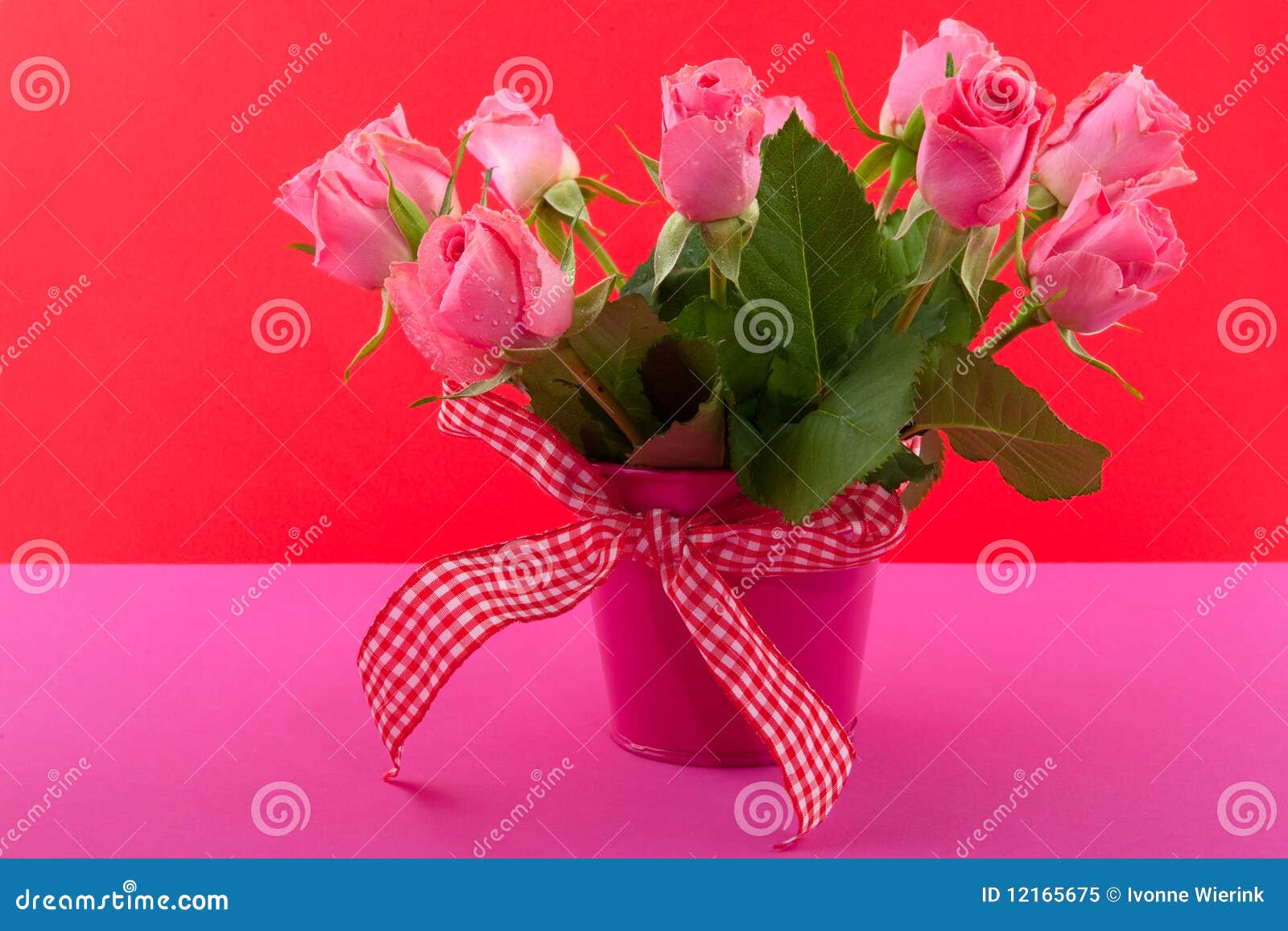 Cheerful Bouquet Pink Roses Stock Image - Image of checkered, flowers ...