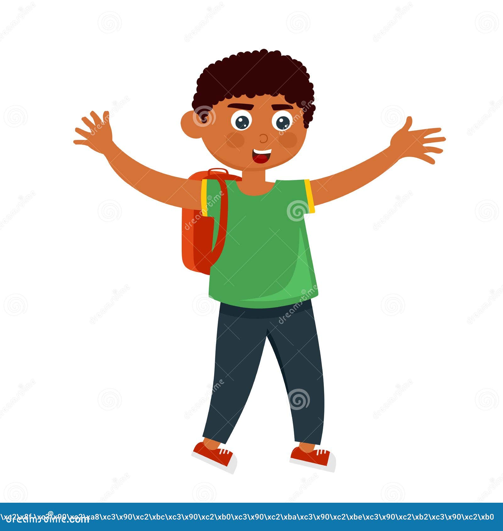 A Cheerful Boy with a Backpack in a Cartoon Style. Stock Vector ...