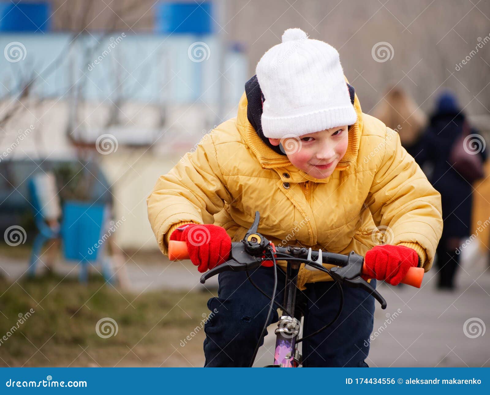 Cheerful Boy Child Rides a Bicycle Fast Stock Photo - Image of nature ...