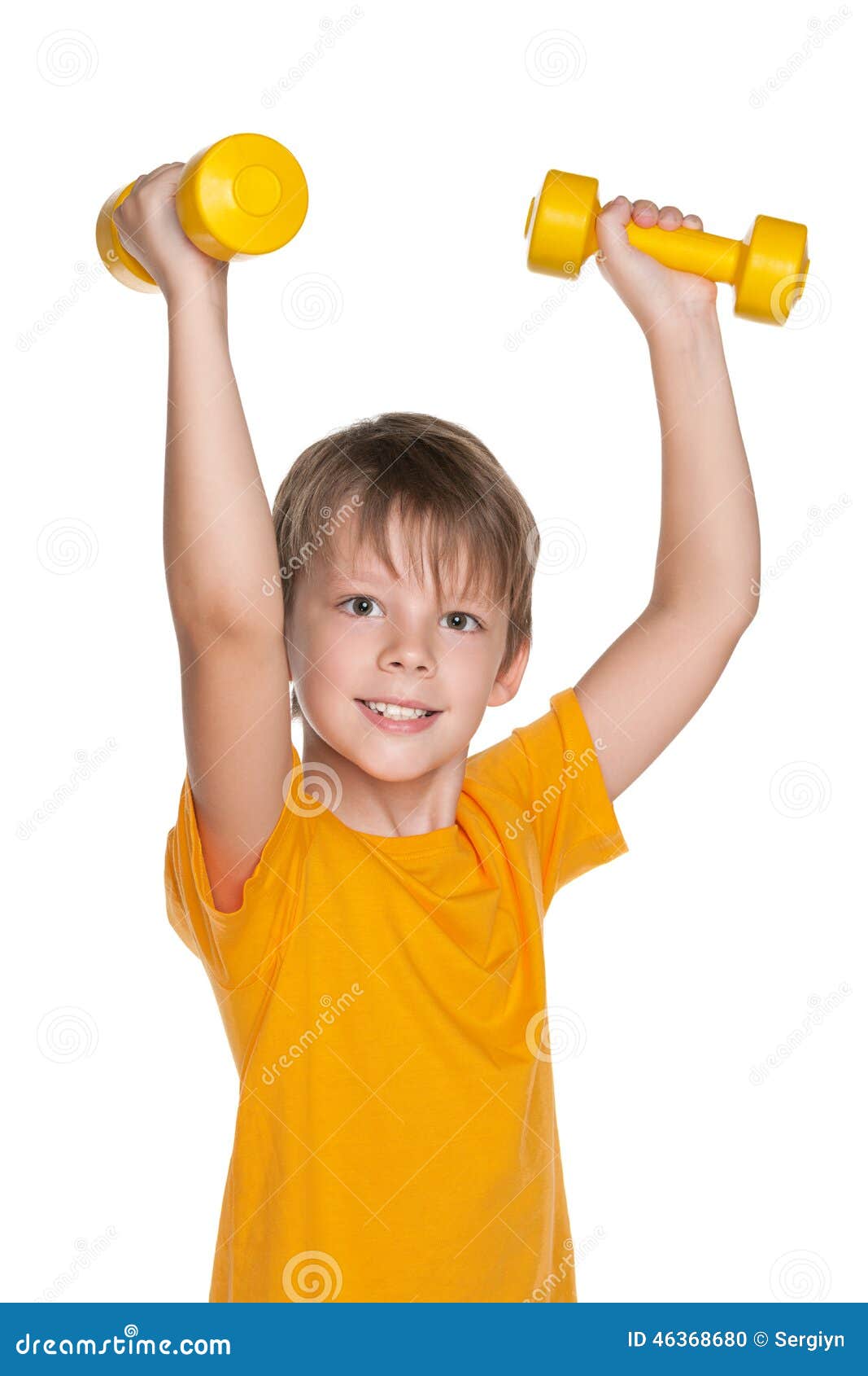 Cheerful Boy Do Exercises with Dumbbells Stock Photo - Image of person ...