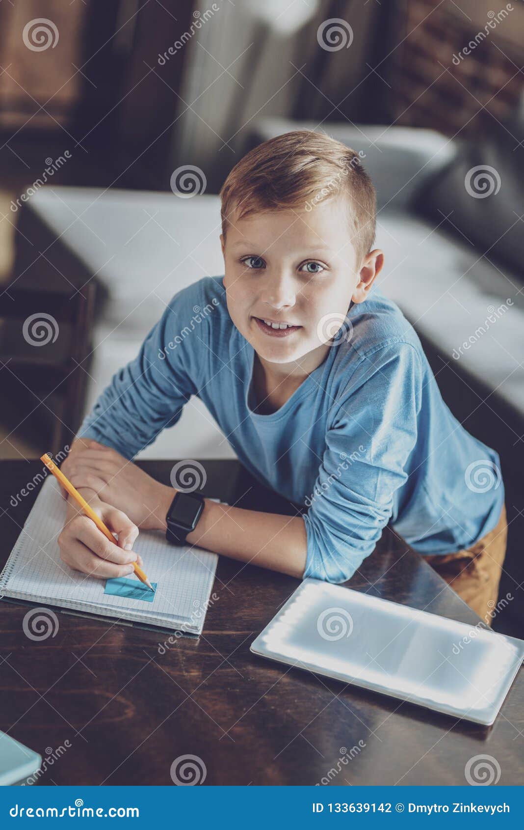 Cheerful Boy Looking Straight at Camera Stock Photo - Image of laptop ...