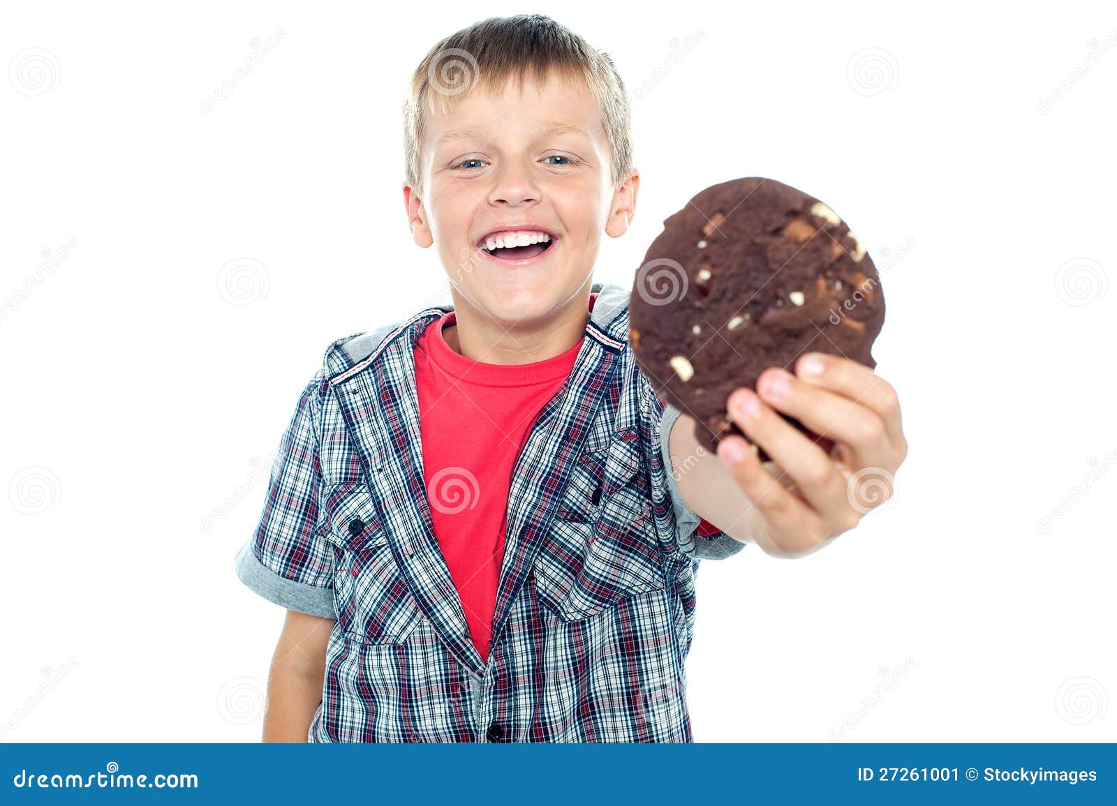Cheerful Boy Offering You a Chocolate Cookie Stock Image - Image of ...