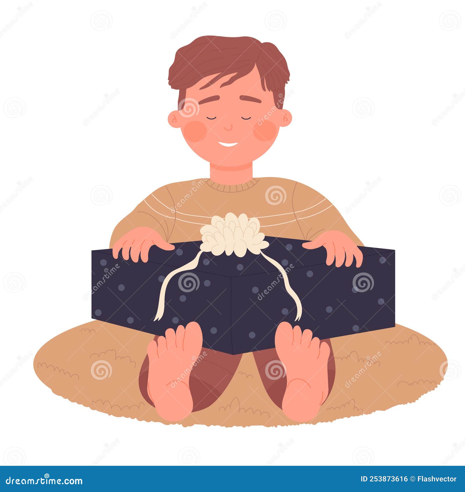 Cheerful Boy Opening Present Stock Vector - Illustration of people ...