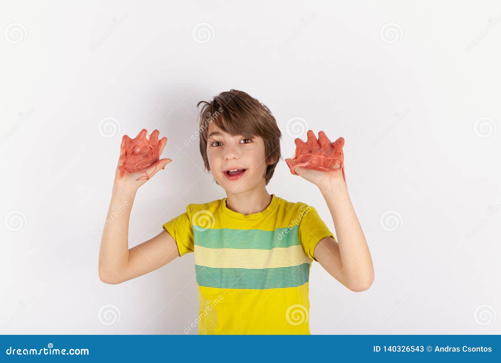 Cheerful Boy Showing Slime on His Hands Stock Image - Image of happy ...