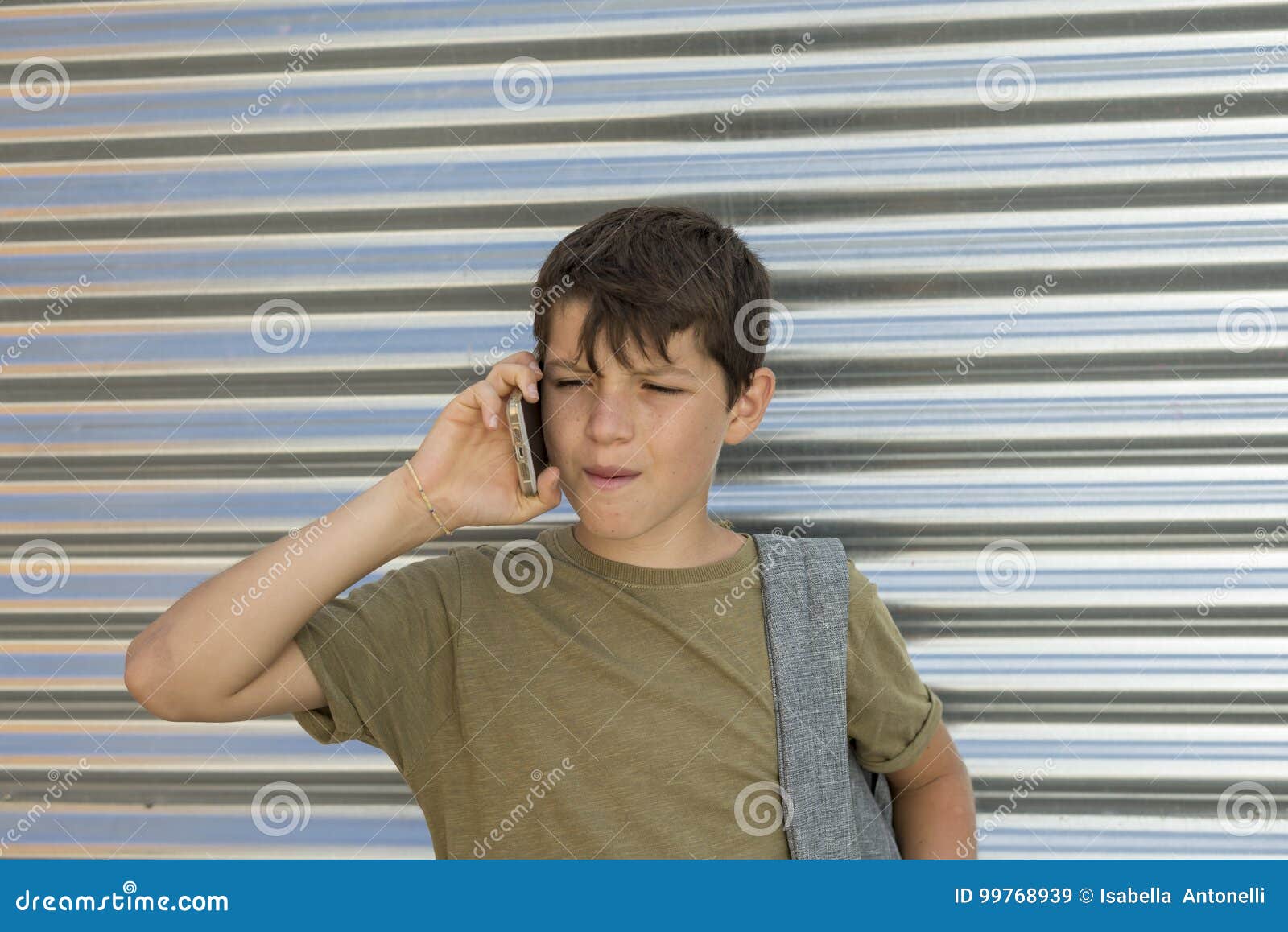 Cheerful Boy Using a Mobile Phone Stock Image - Image of childhood ...