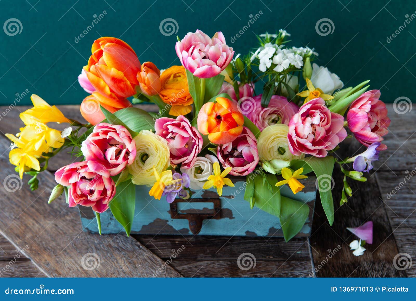 Cheerful Bright Spring Flowers Stock Image - Image of vintage ...