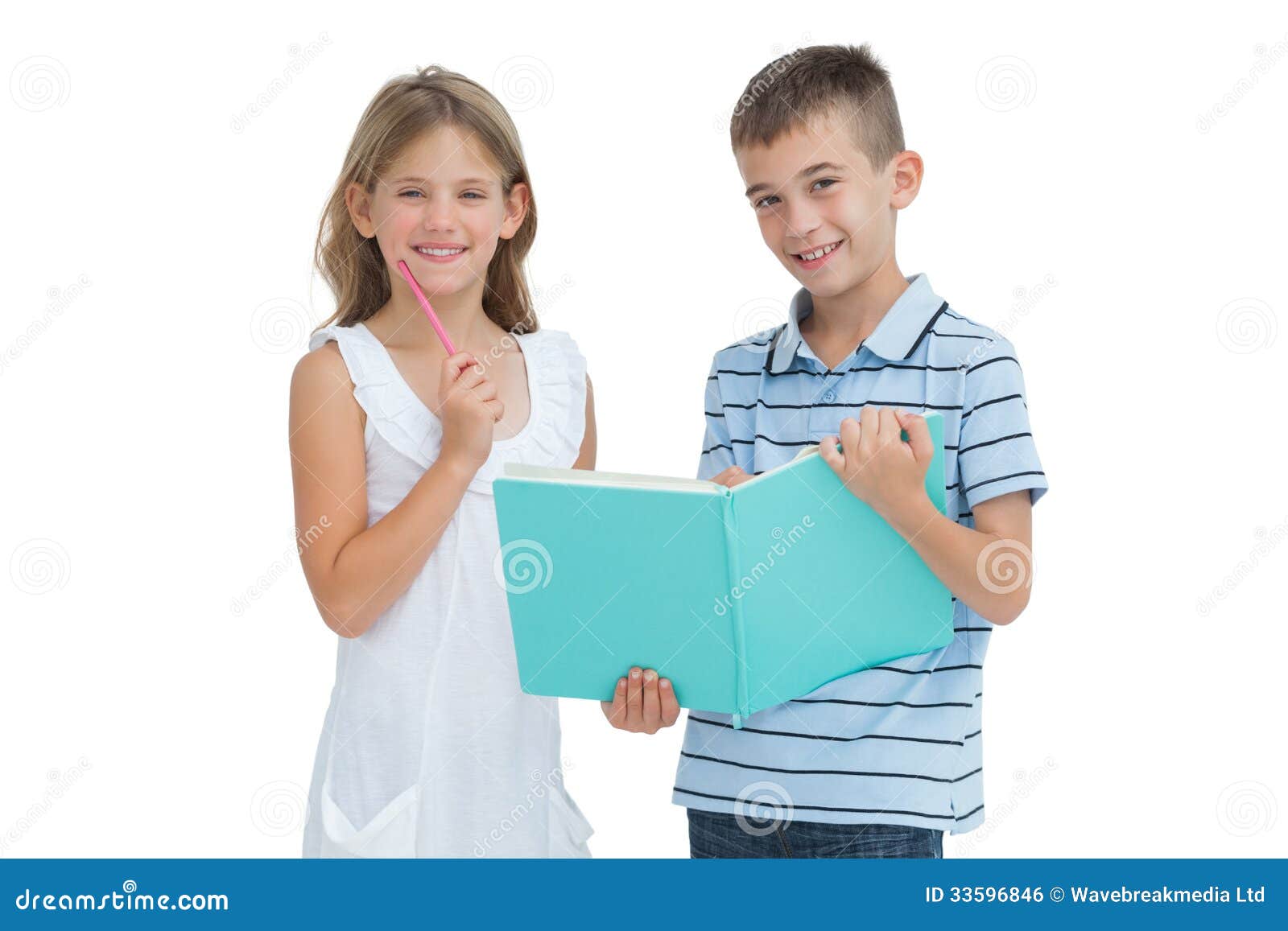 Cheerful Brother and Sister Learning Their Lesson Together Stock Photo ...