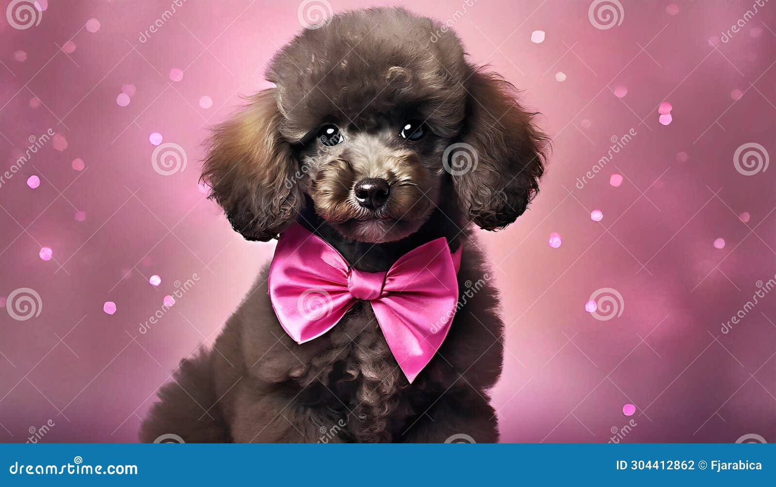 Cheerful Brown Cocker Spaniel with Pink Bow Stock Illustration ...