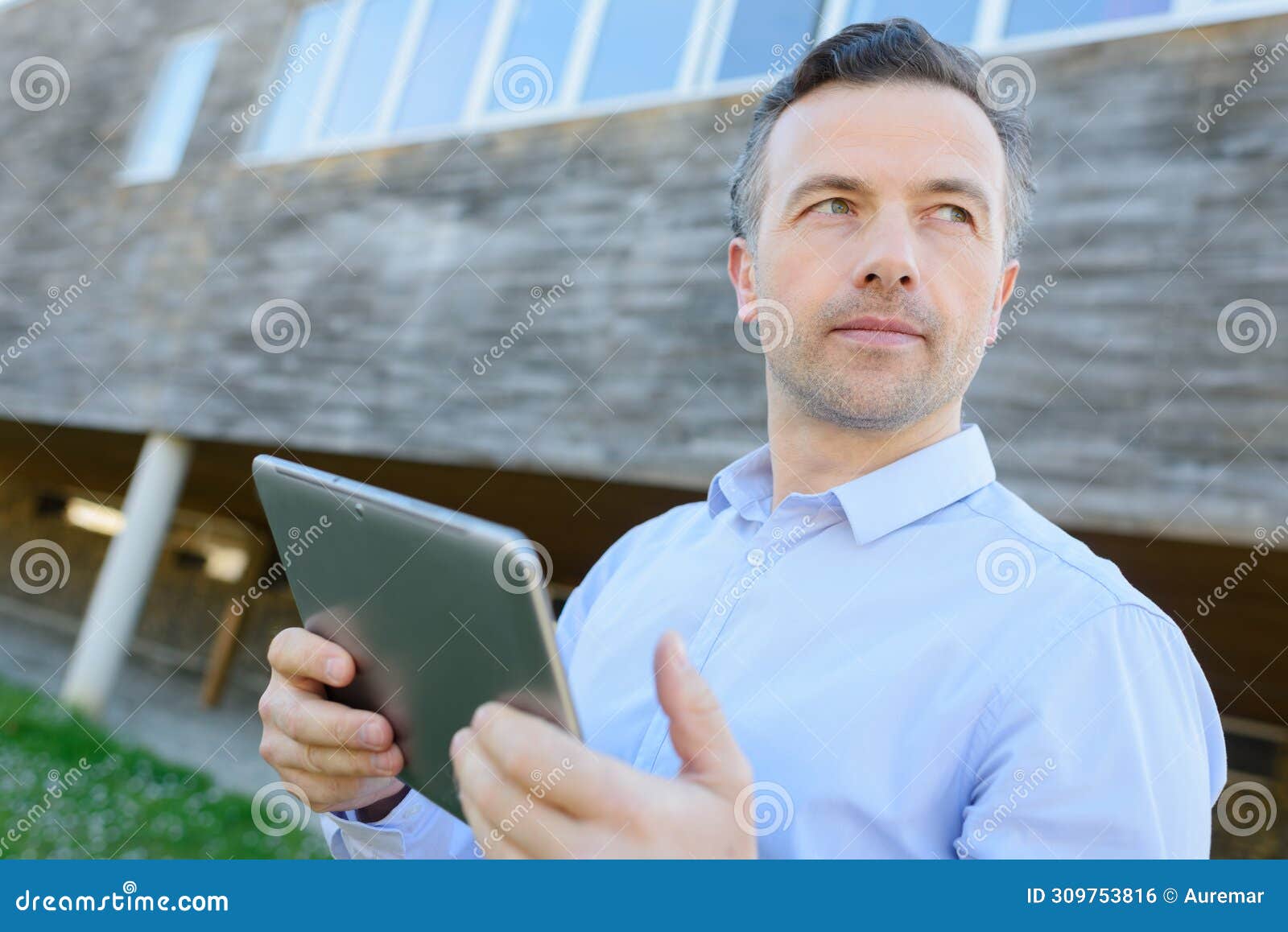 Cheerful Business Man with Tablet Outdoor Stock Photo - Image of ...