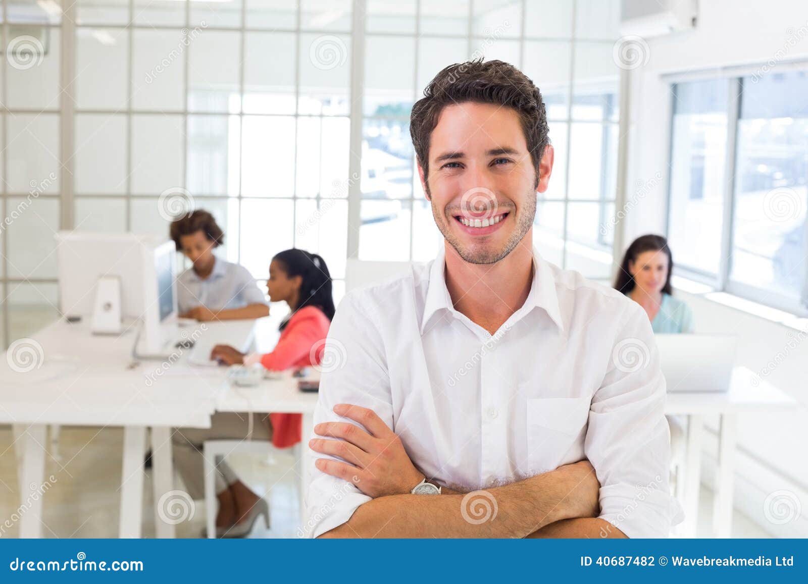 Cheerful Business Man at Work Stock Photo - Image of career, woman ...