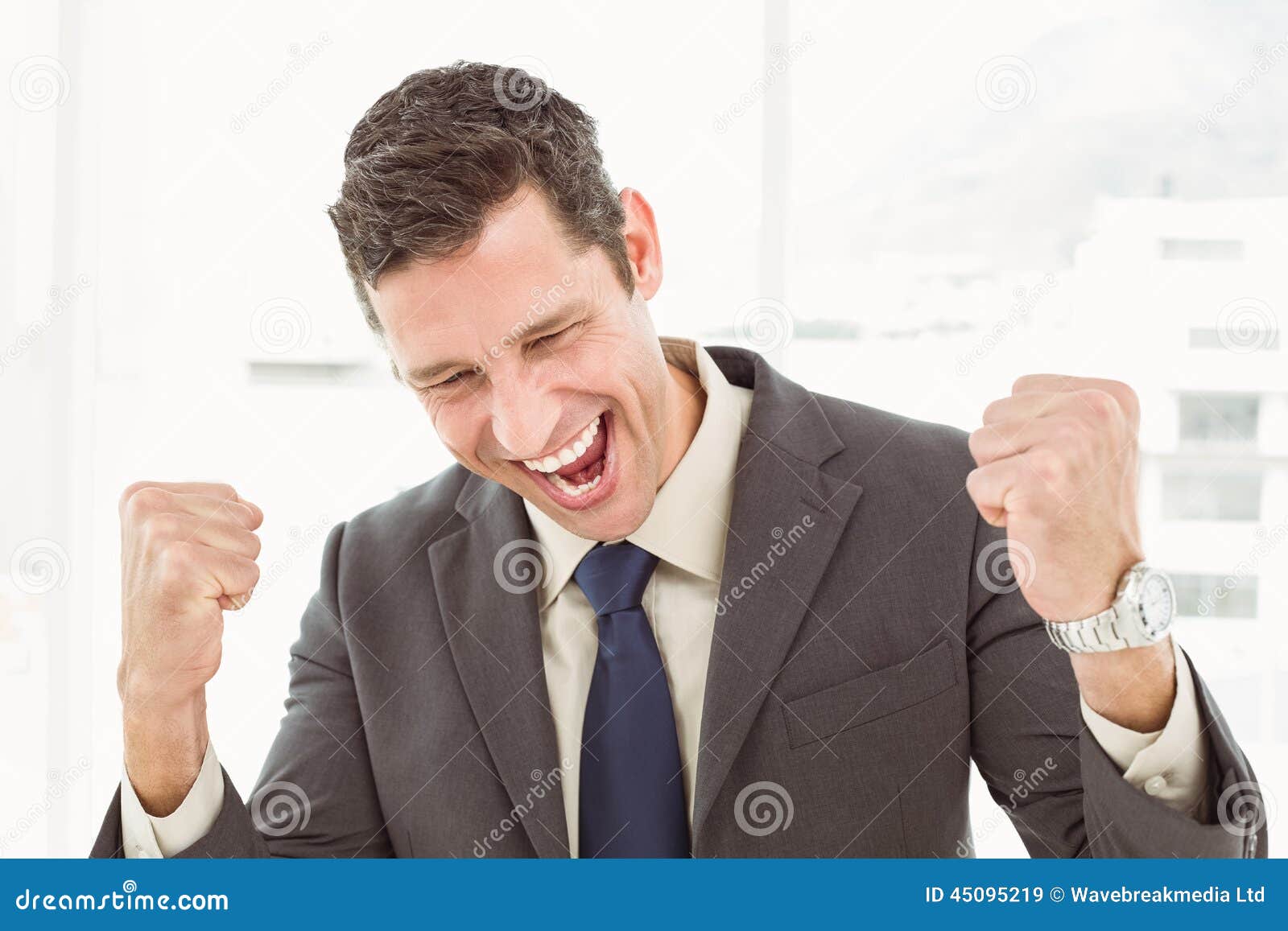 Cheerful Businessman Cheering in Office Stock Image - Image of view ...