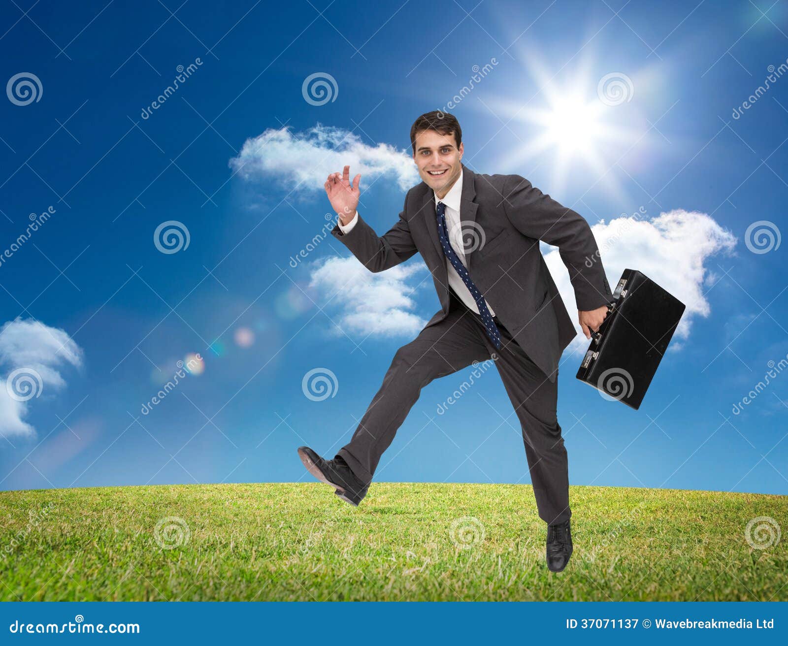 Cheerful Businessman in a Hury Stock Image - Image of digital, sunlight ...