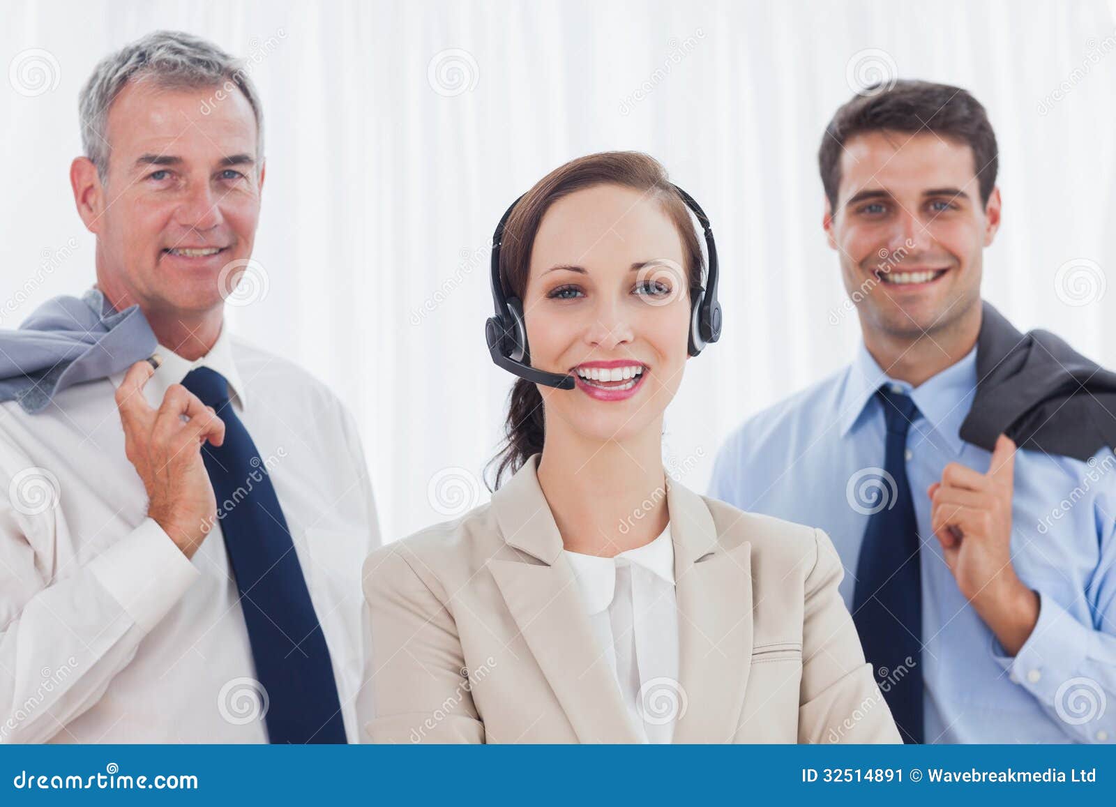 Cheerful Call Center Agent Posing with Her Work Team Stock Image ...