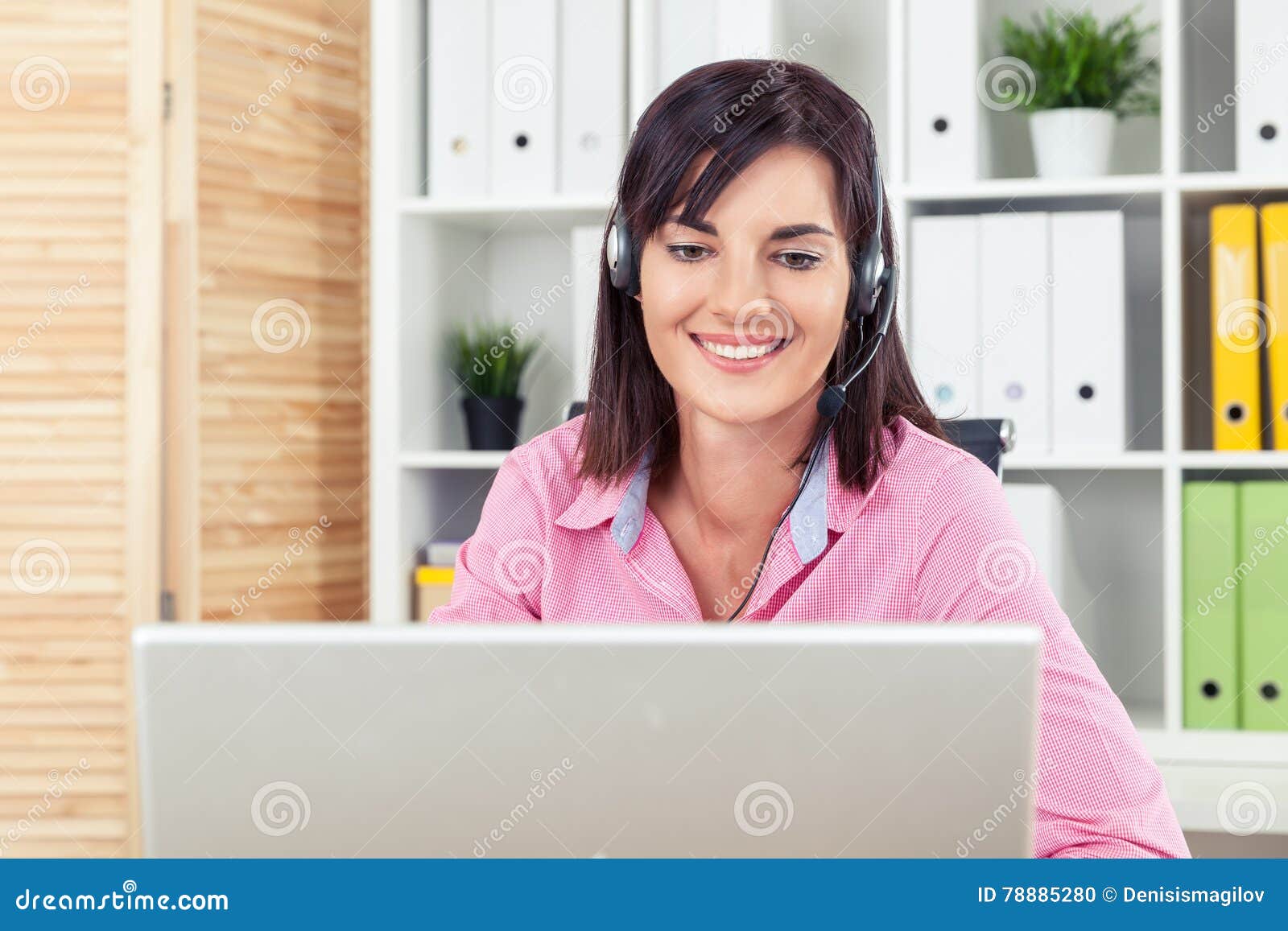 Cheerful Call Center Employee Stock Photo - Image of listening ...