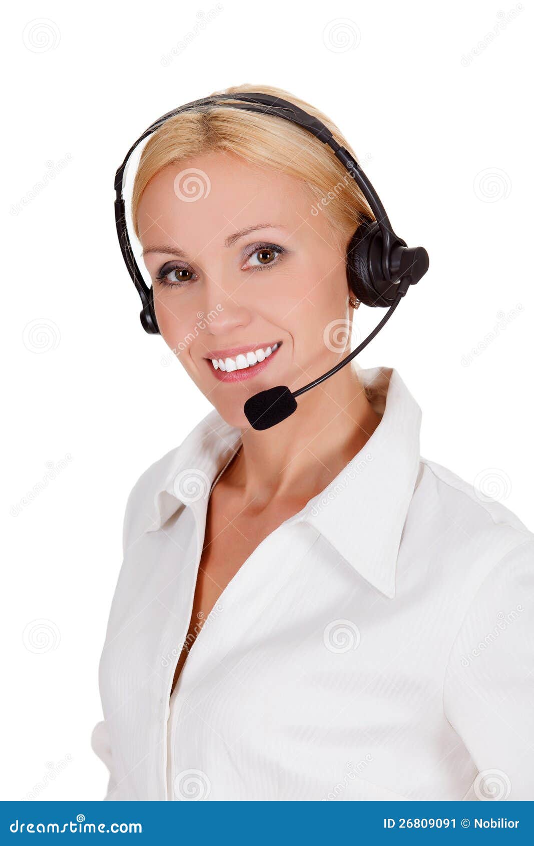 Cheerful Call Center Operator Stock Image - Image of girl, listen: 26809091