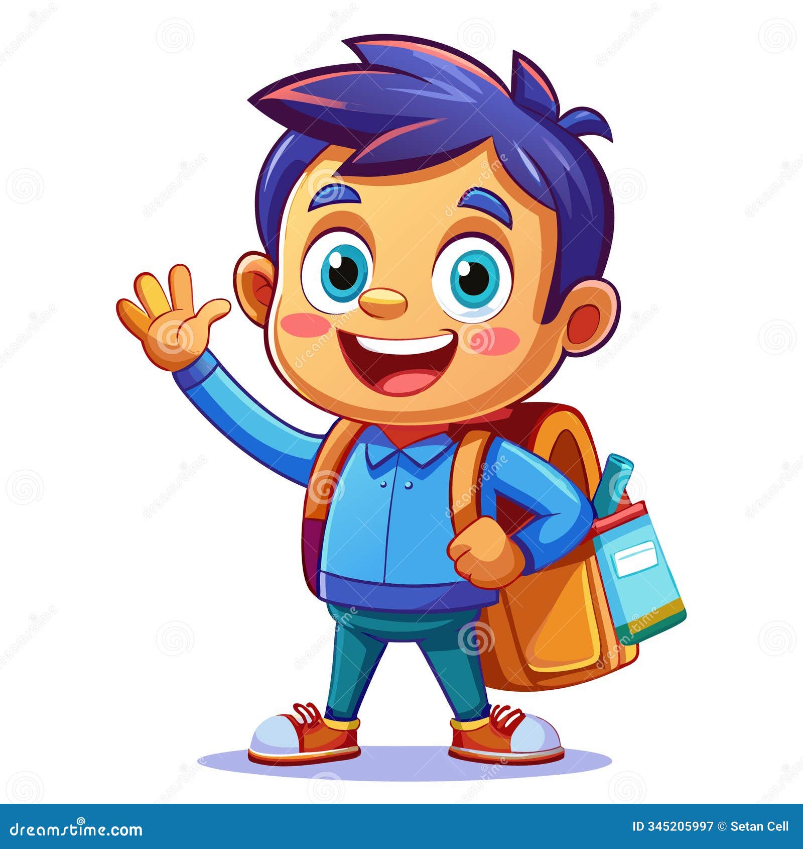 A Cheerful Cartoon Boy with a Backpack Wavin Stock Vector ...