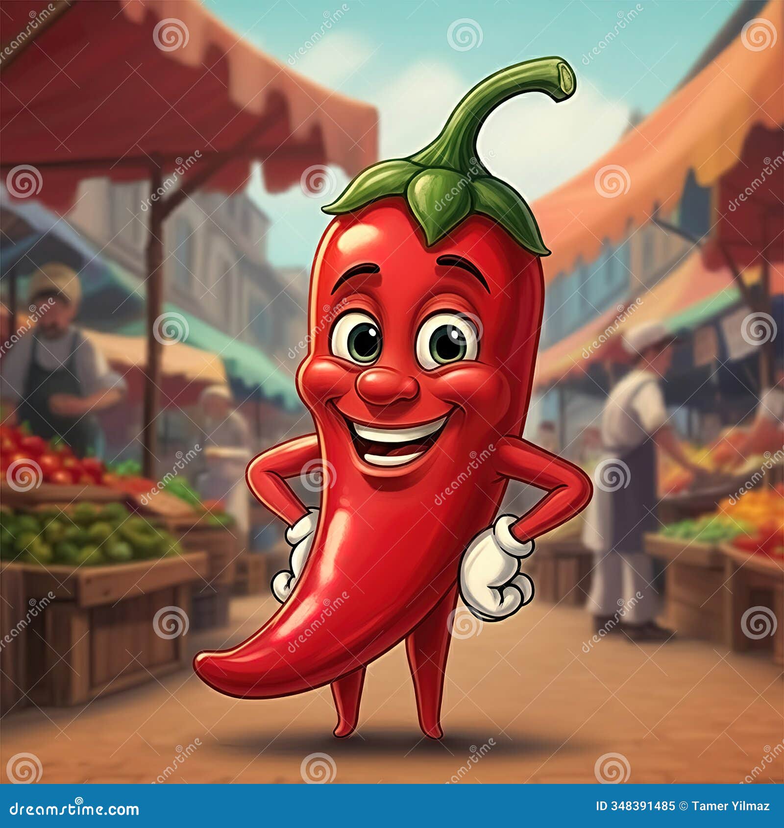 Cheerful Cartoon Chili Pepper Character with a Smiling Expression Stock ...