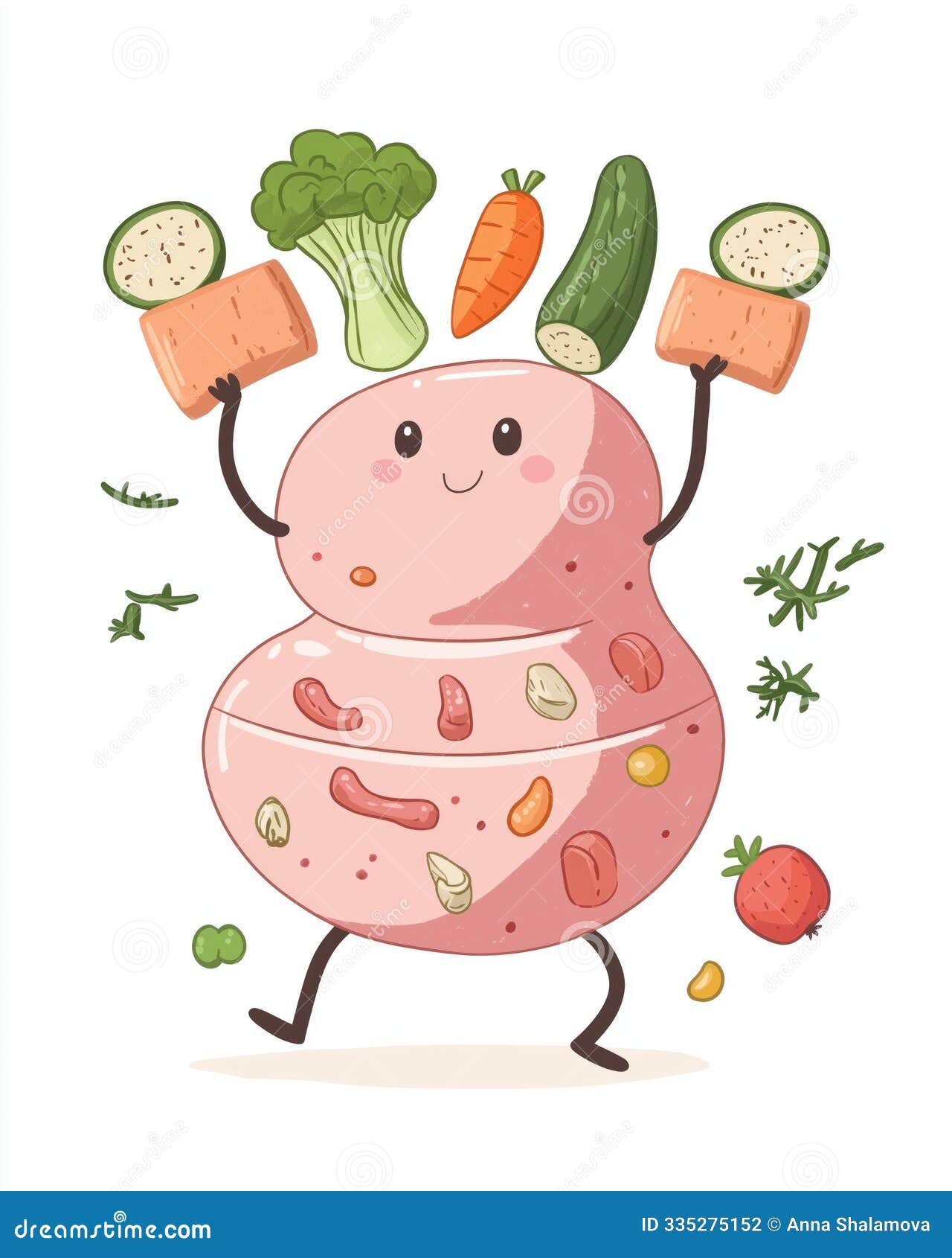 Cheerful Cartoon Digestive System Promoting Healthy Vegetables. Stock ...