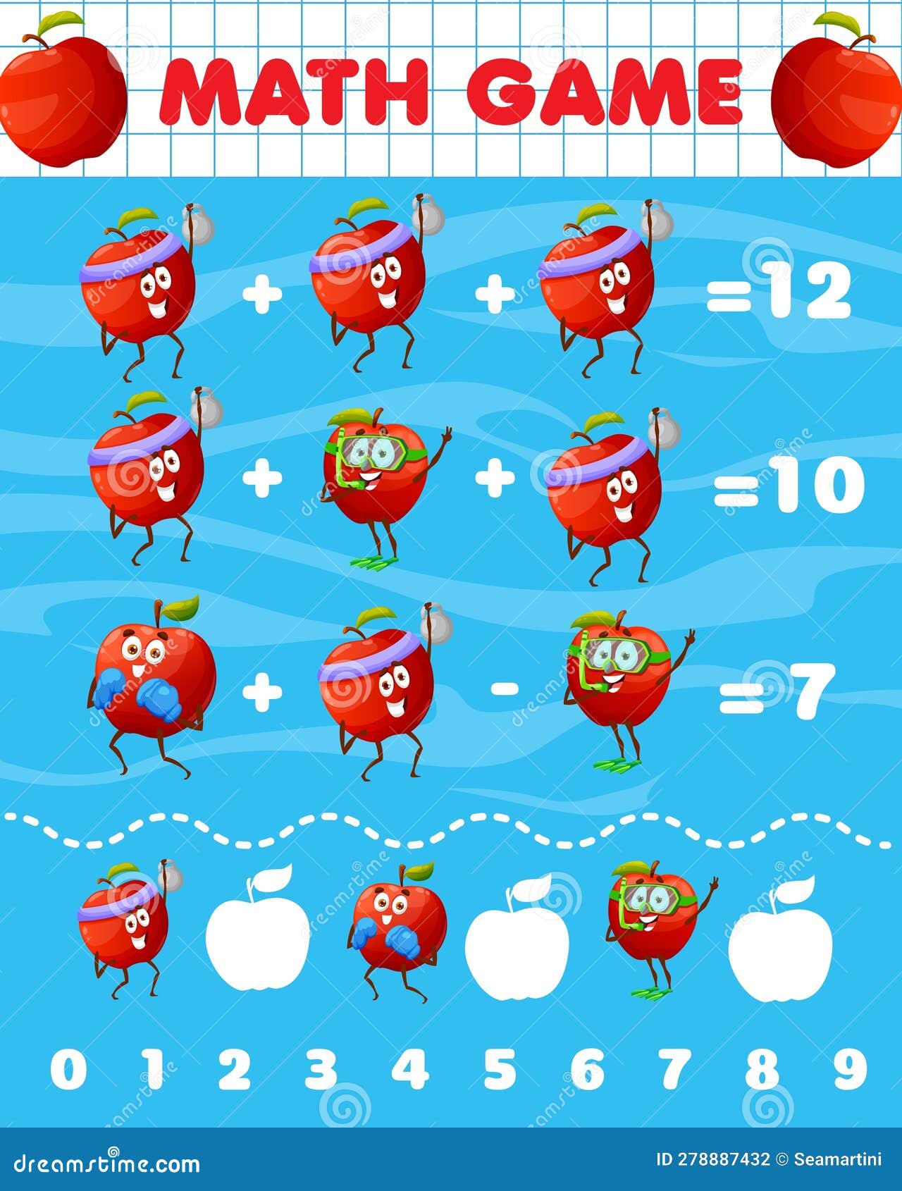 Cheerful Cartoon Red Apple Characters, Math Game Stock Vector ...
