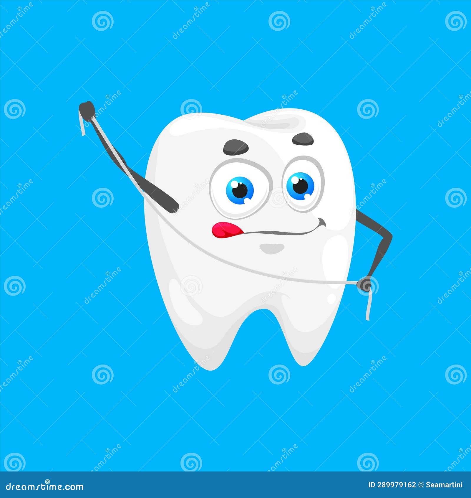 Cheerful Cartoon Tooth Character with Dental Floss Stock Vector ...