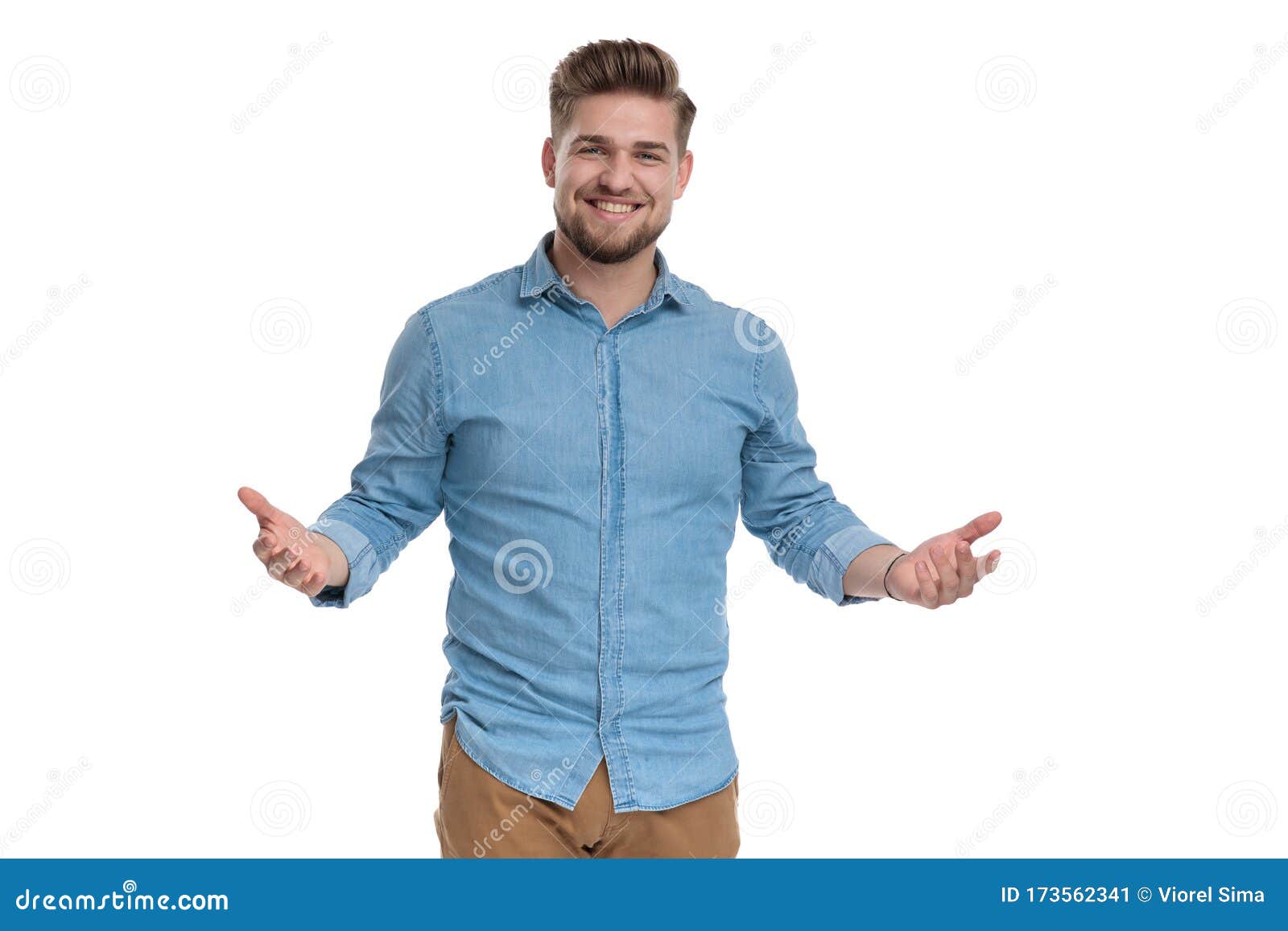 Cheerful Casual Man Laughing and Inviting Stock Image - Image of smart ...