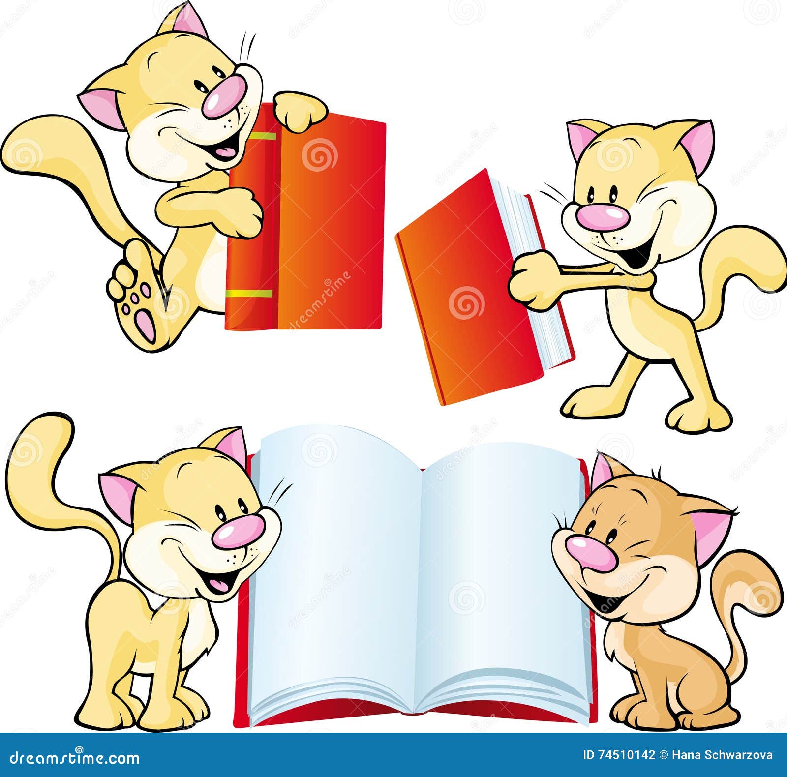 Cheerful Cat Playing and Learning with Red Book - Vector Stock Vector ...