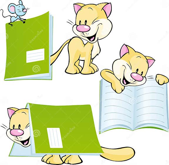 Cheerful Cat Playing and Learning with Workbook - Vector Stock Vector ...