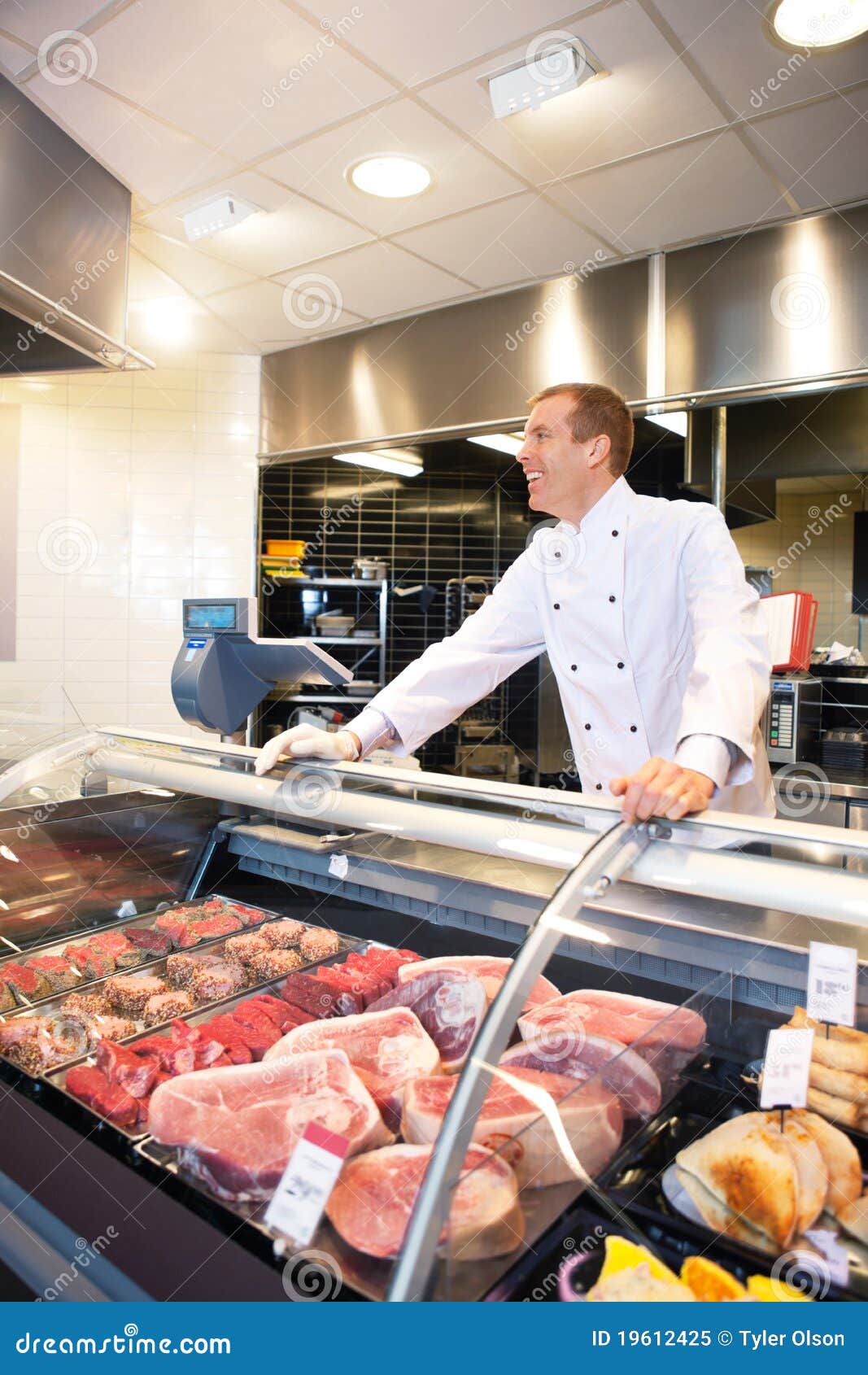 Cheerful Chef on the Counter of Frozen Meat Stock Image - Image of mart ...