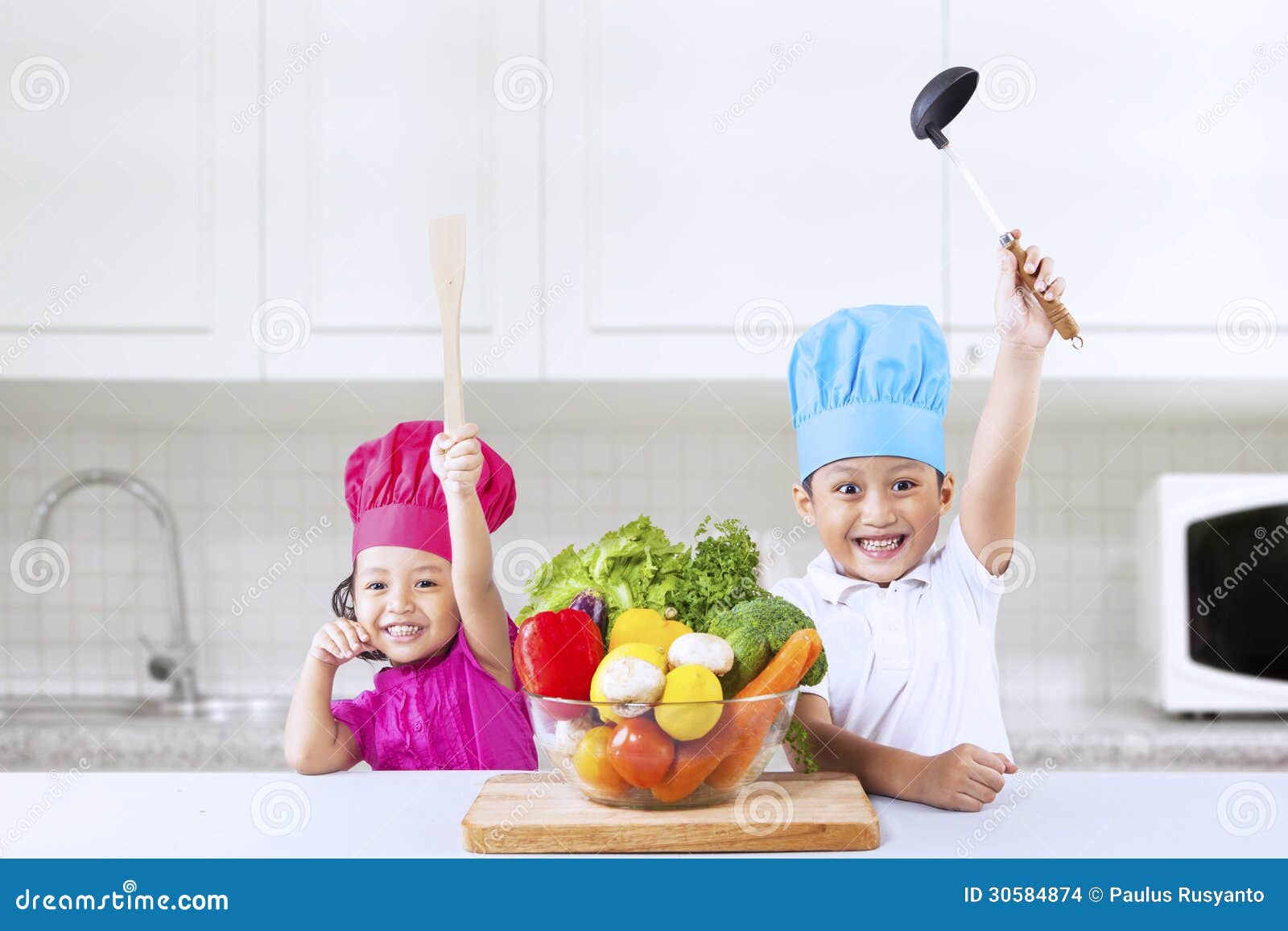 Cheerful Chef Kids in Kitchen Stock Photo - Image of kitchen, cabbage ...