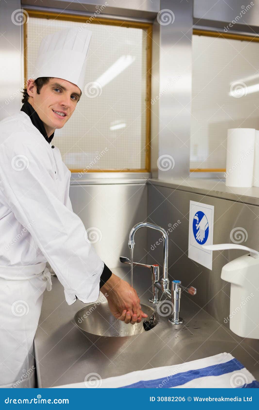 Cheerful Chef Washing Hands Stock Photo - Image of towel, chef: 30882206