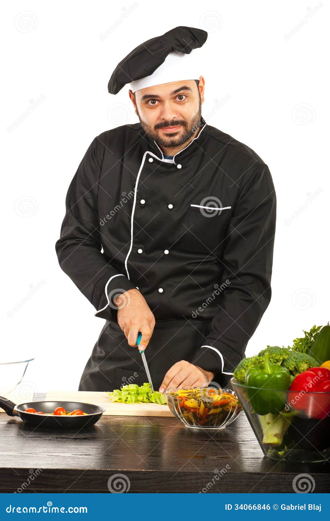 Cheerful Chef Working in Kitchen Stock Photo - Image of adult, kitchen ...