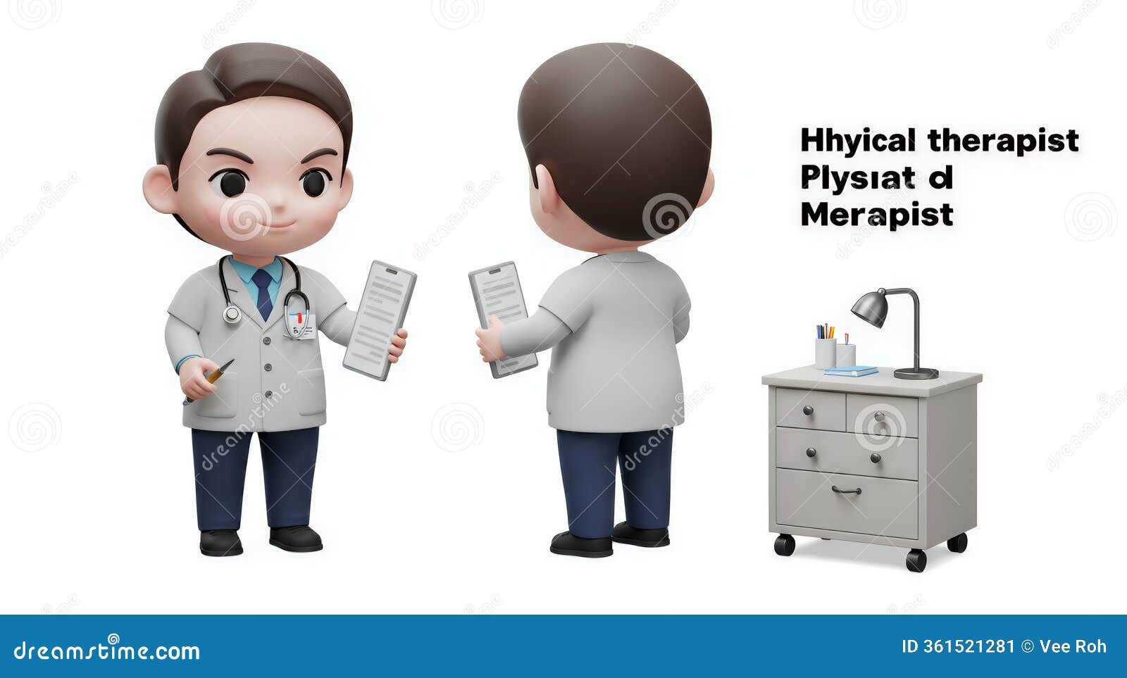 Cheerful Chibi Physical Therapist 3D Model: Medical Documents and Desk ...
