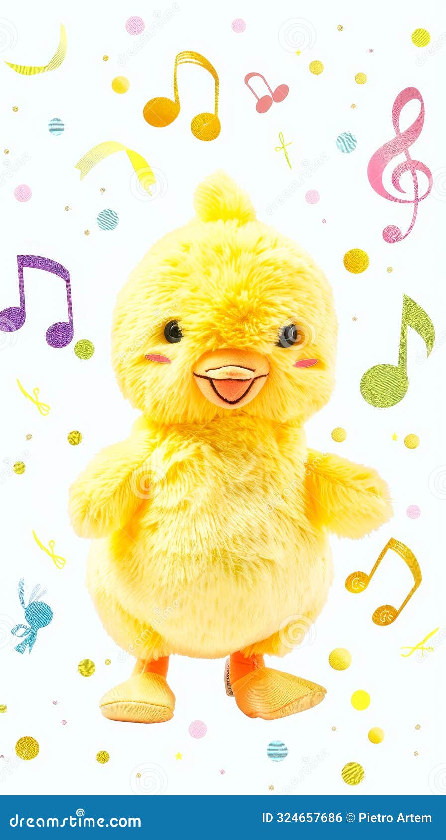 A Cheerful Chicklet Singing in a World of Musical Notes Stock Photo ...