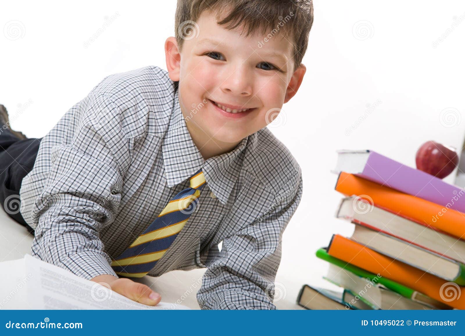 Cheerful child stock photo. Image of apple, people, book - 10495022