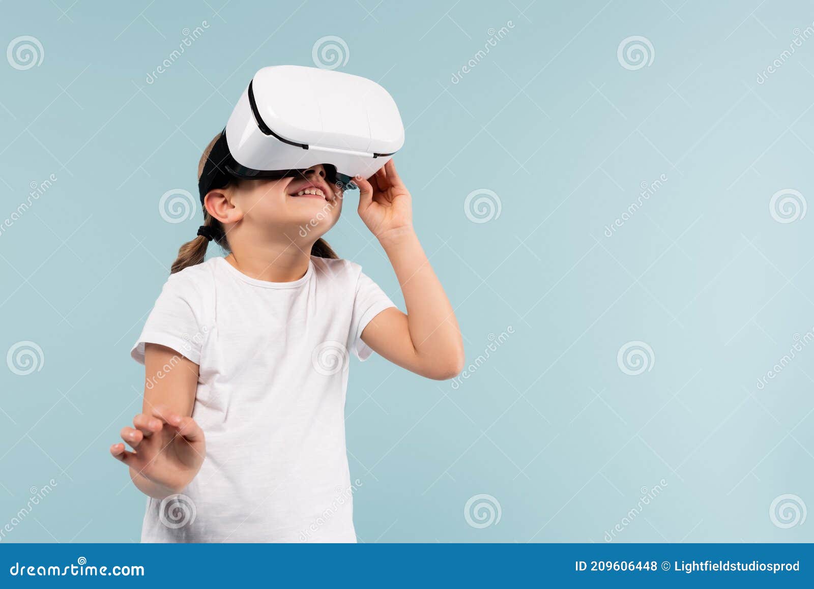 Cheerful Child Adjusting Vr Headset Isolated Stock Photo - Image of ...