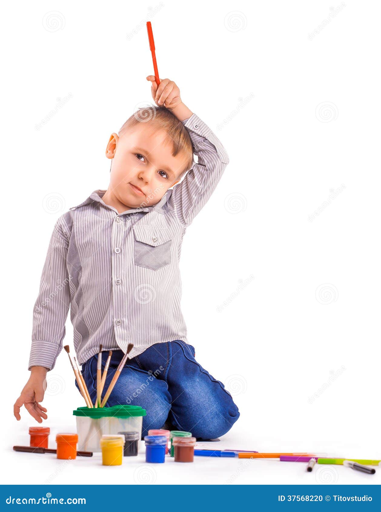 Cheerful Child is Drawing. Isolated Stock Photo - Image of game, smile ...