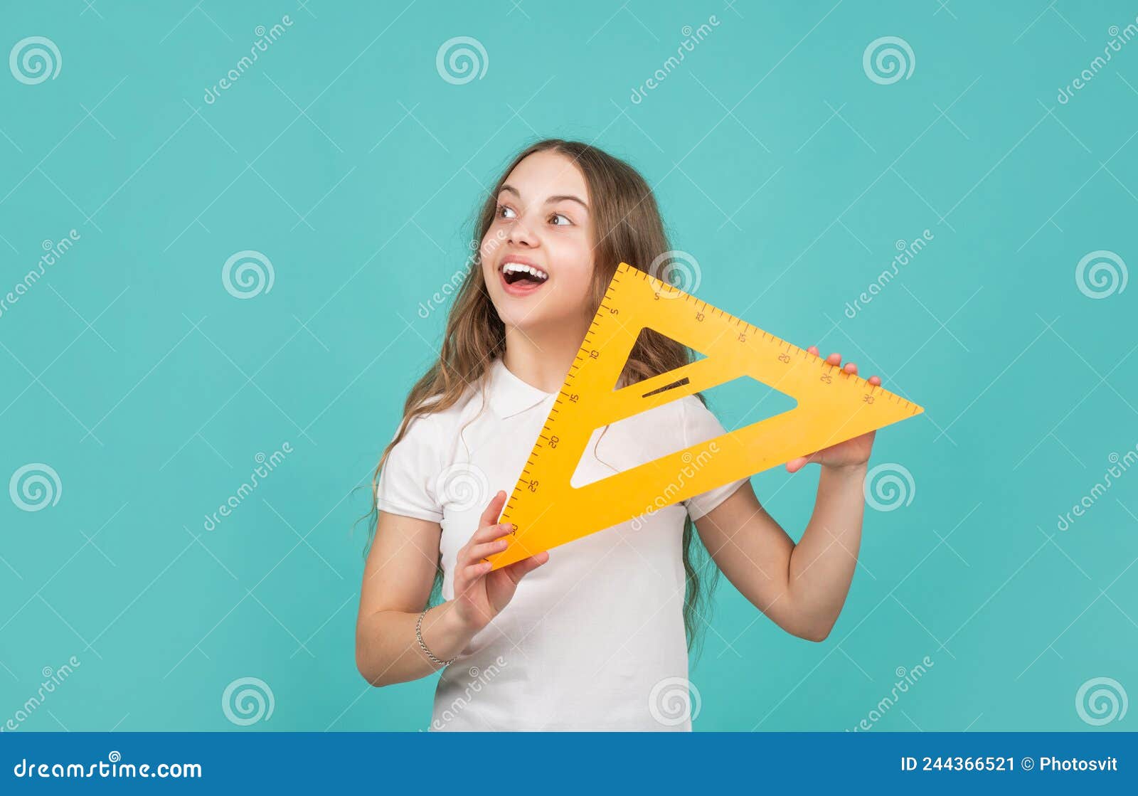Cheerful Child with Math Triangle Measuring Tool Stock Image - Image of ...